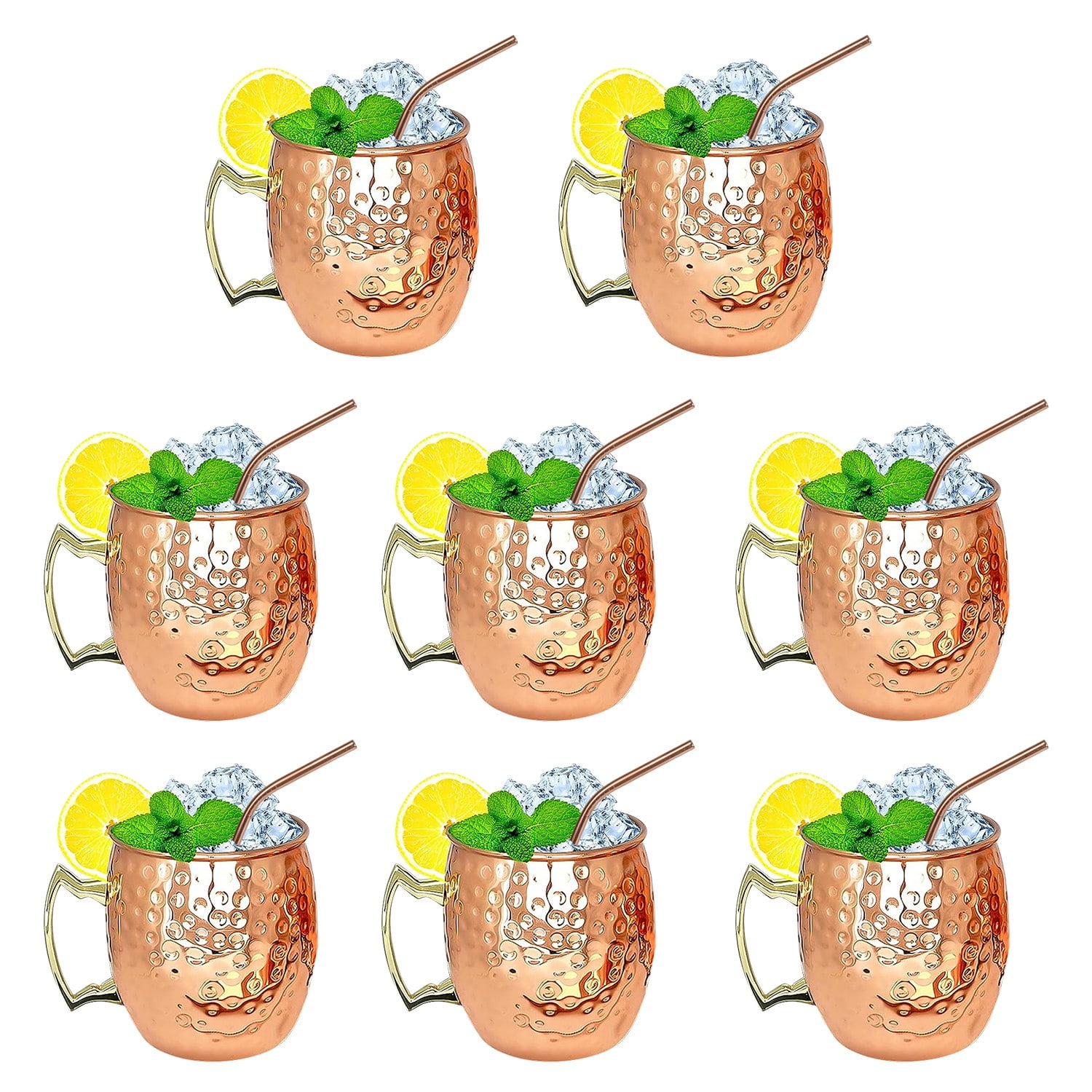 Moscow Mule Mugs Set of 8 - 18 oz Hammered Copper Cups with Straws 304 ...