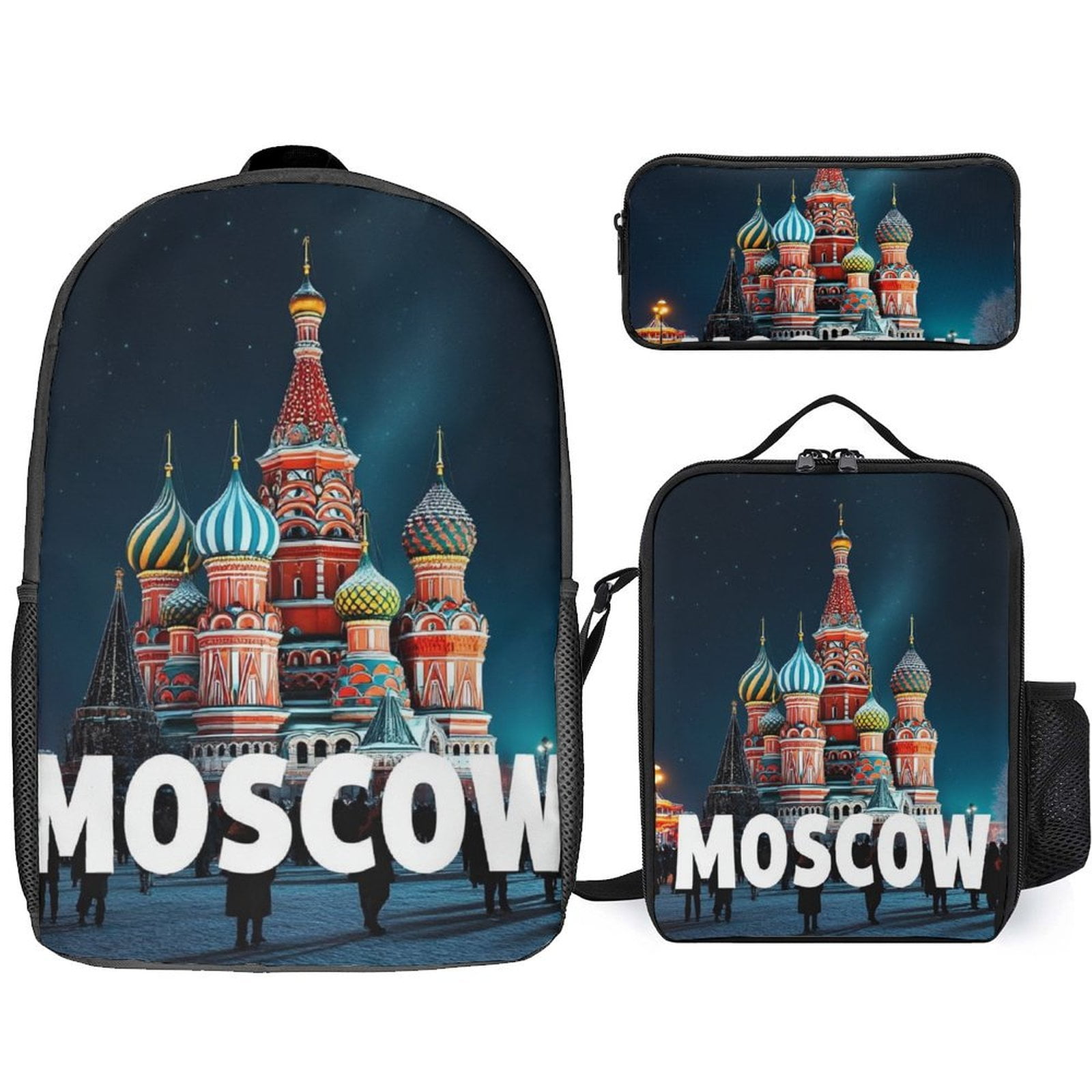 Moscow Night Cathedral-1 3D Printed 3pcs/Set Bags Laptop Daypack Backpack Lunch bag Pencil Case ...
