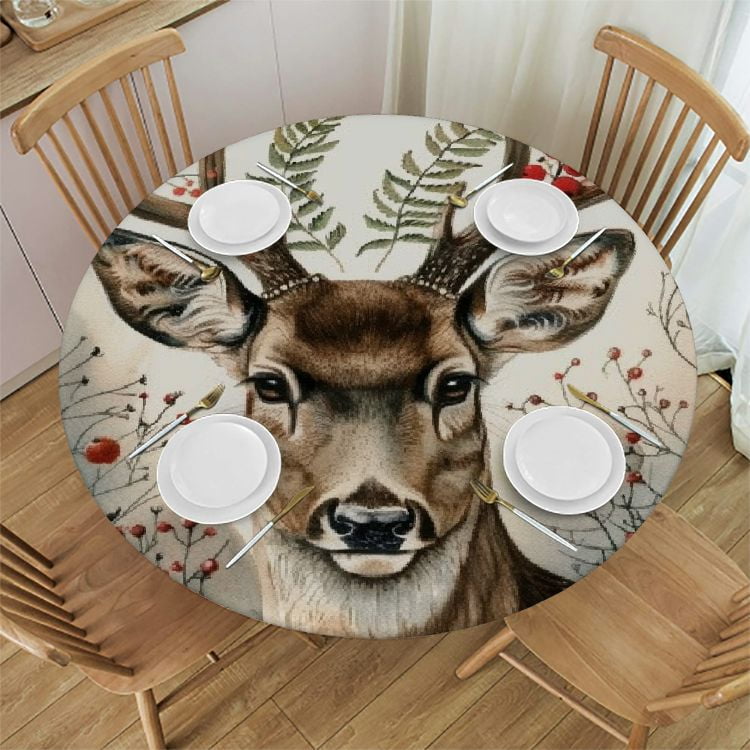 Moscow elk, round vinyl tabletop cloth with flange padding, elastic ...