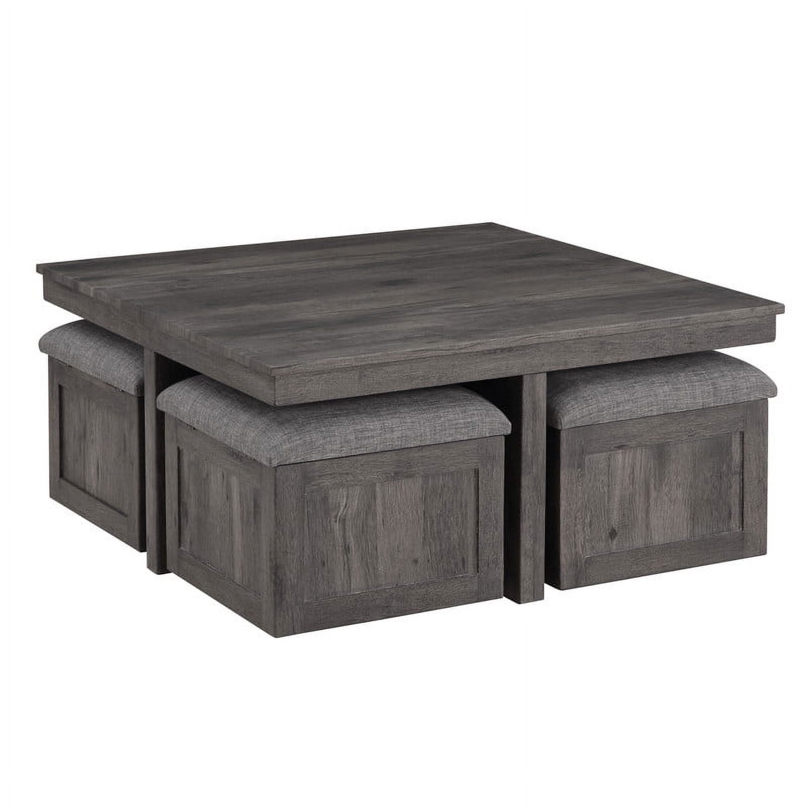 Moseberg Rustic Wood Square Coffee Table with Storage Stools for Living ...