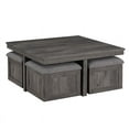 Moseberg Rustic Wood Square Coffee Table with Storage Stools for Living ...