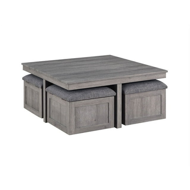 Moseberg Distressed Gray Wood Square Coffee Table with 4 Nested Storage ...