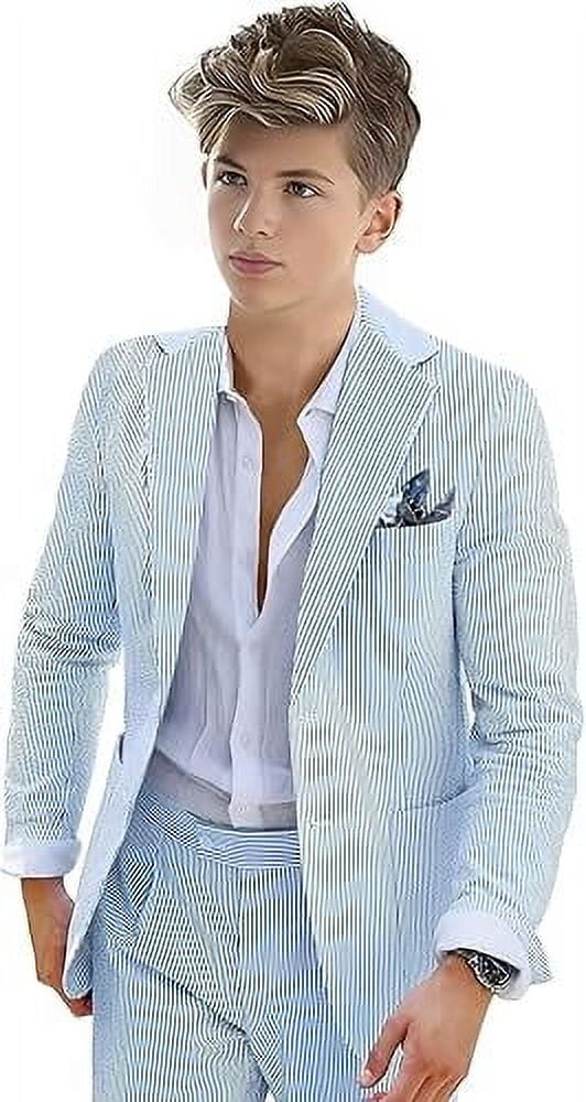 Mosedou 2Pcs Tuxedo for Boys Seersucker Suit Slim Fit Formal Dress Boys ...