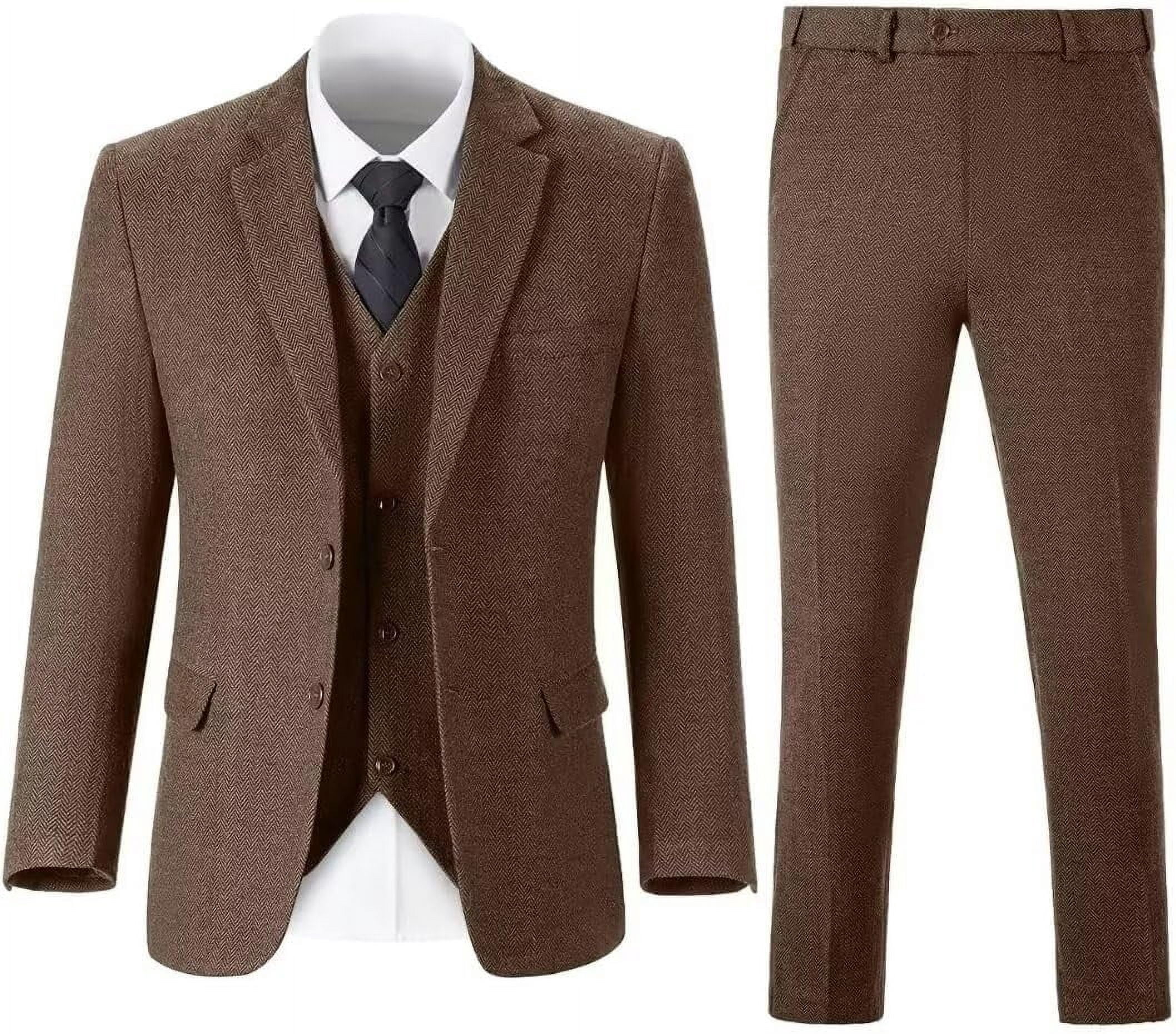 Mosedou 3PCS Kids Suit Boys Tweed Herringbone Suit Slim Fit Casual ...