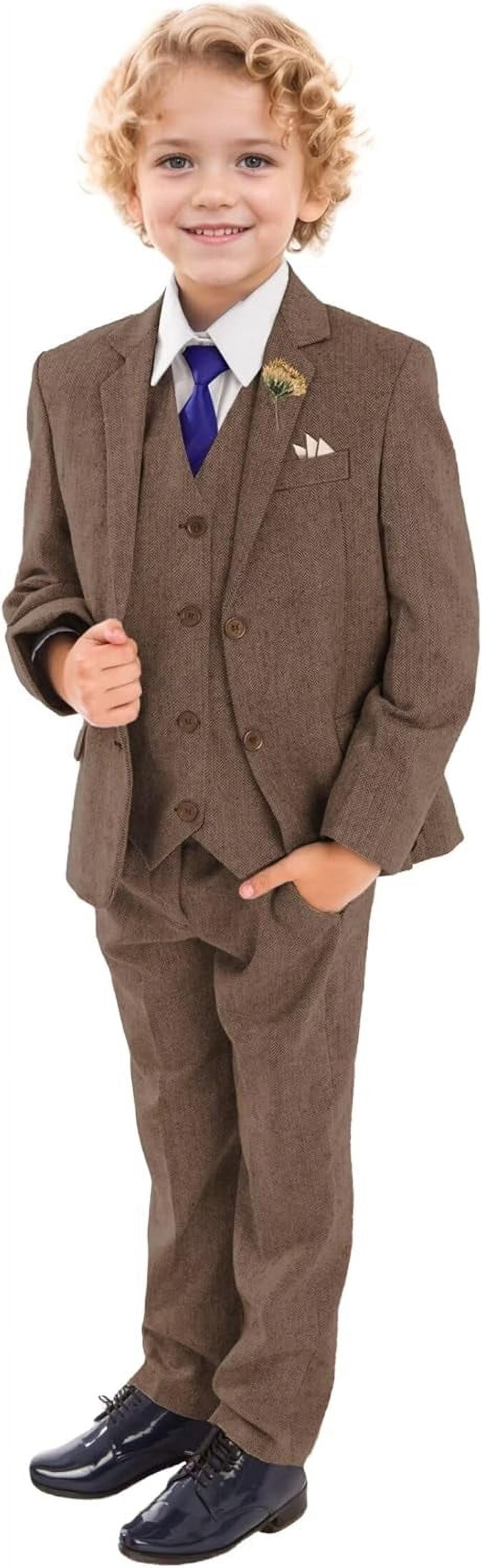 Mosedou 3PCS Retro Boys Slim Suits Fit Kids Suits for Boys Herringbone ...