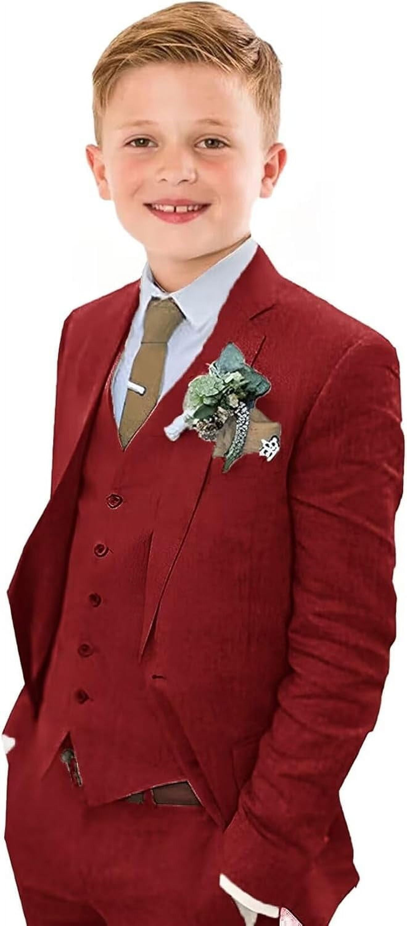Mosedou 3Pcs Boys Linen Suit Boys Tuxedo Slim Fit Beach Wedding Light ...