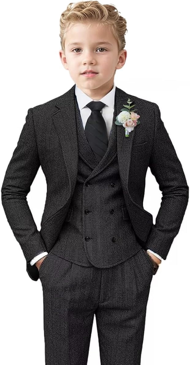 Mosedou 3pcs Boys Tweed Herringbone Suits Slim Fit Suits for Boys ...
