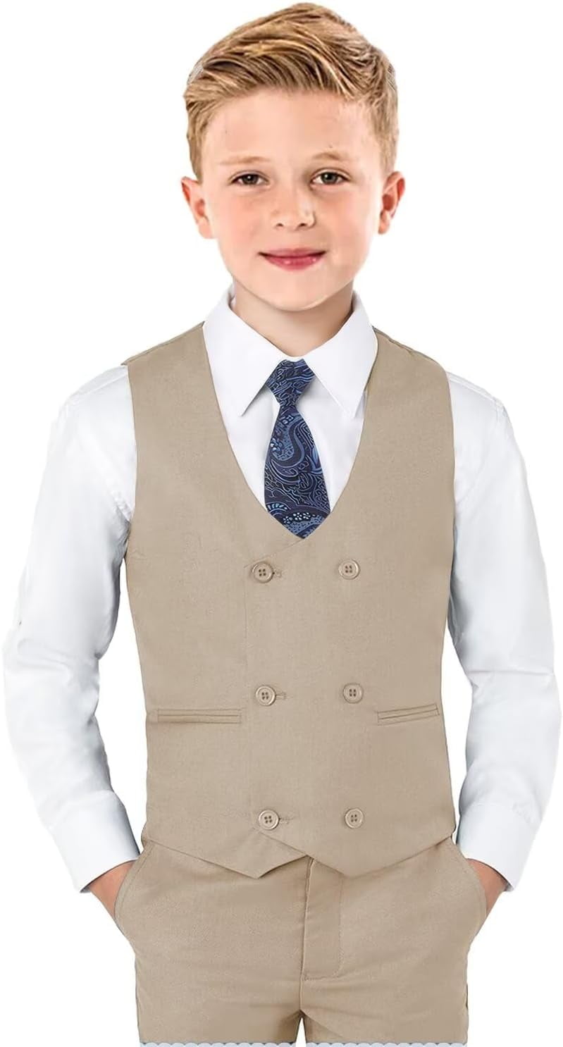 Mosedou Boys Vest Double Breasted Suit Vest for Boy Formal Casual ...
