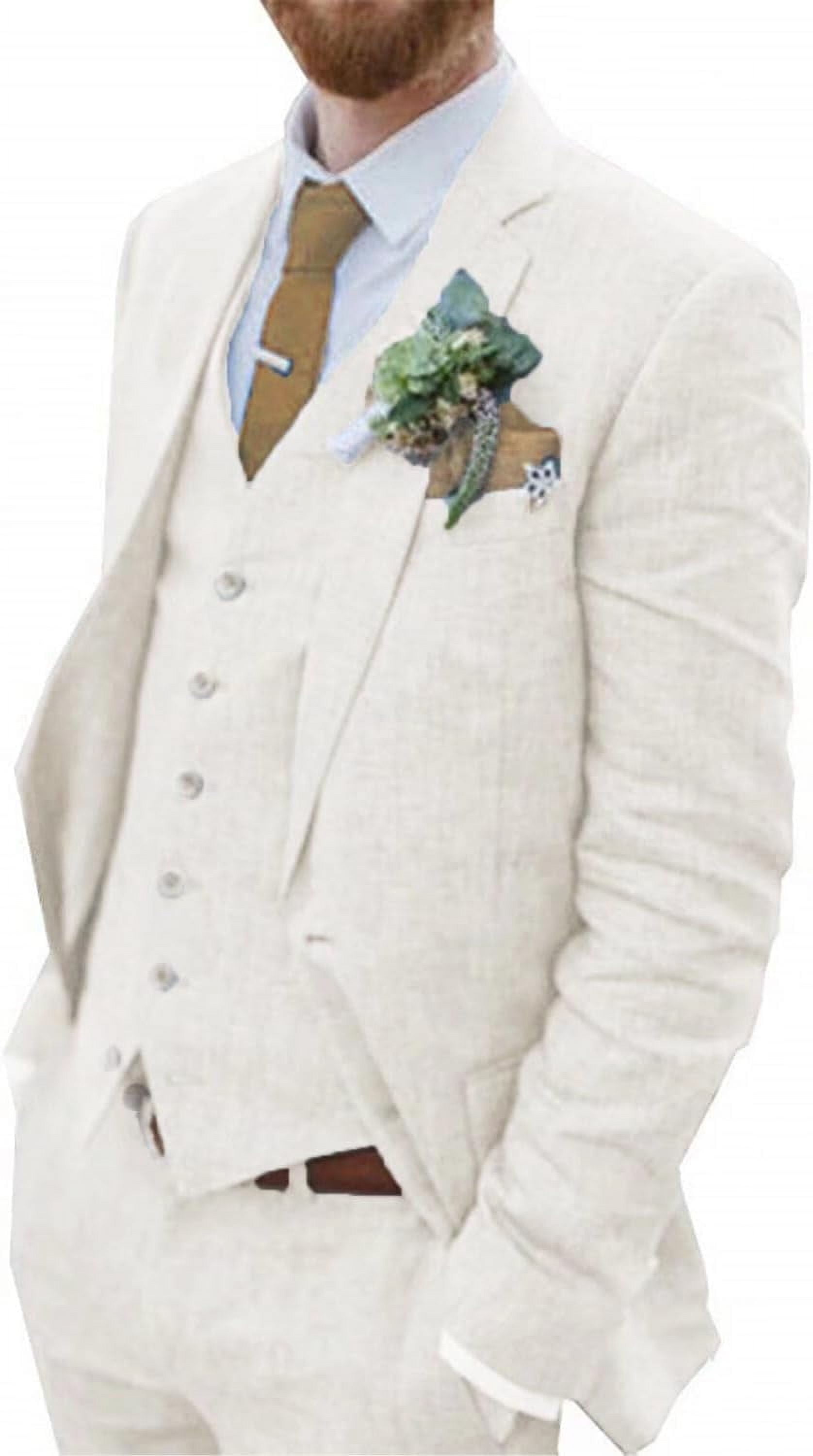 Mosedou Retro Linen Men Suit Beach Wedding Suit Summer Slim Fit 3 ...