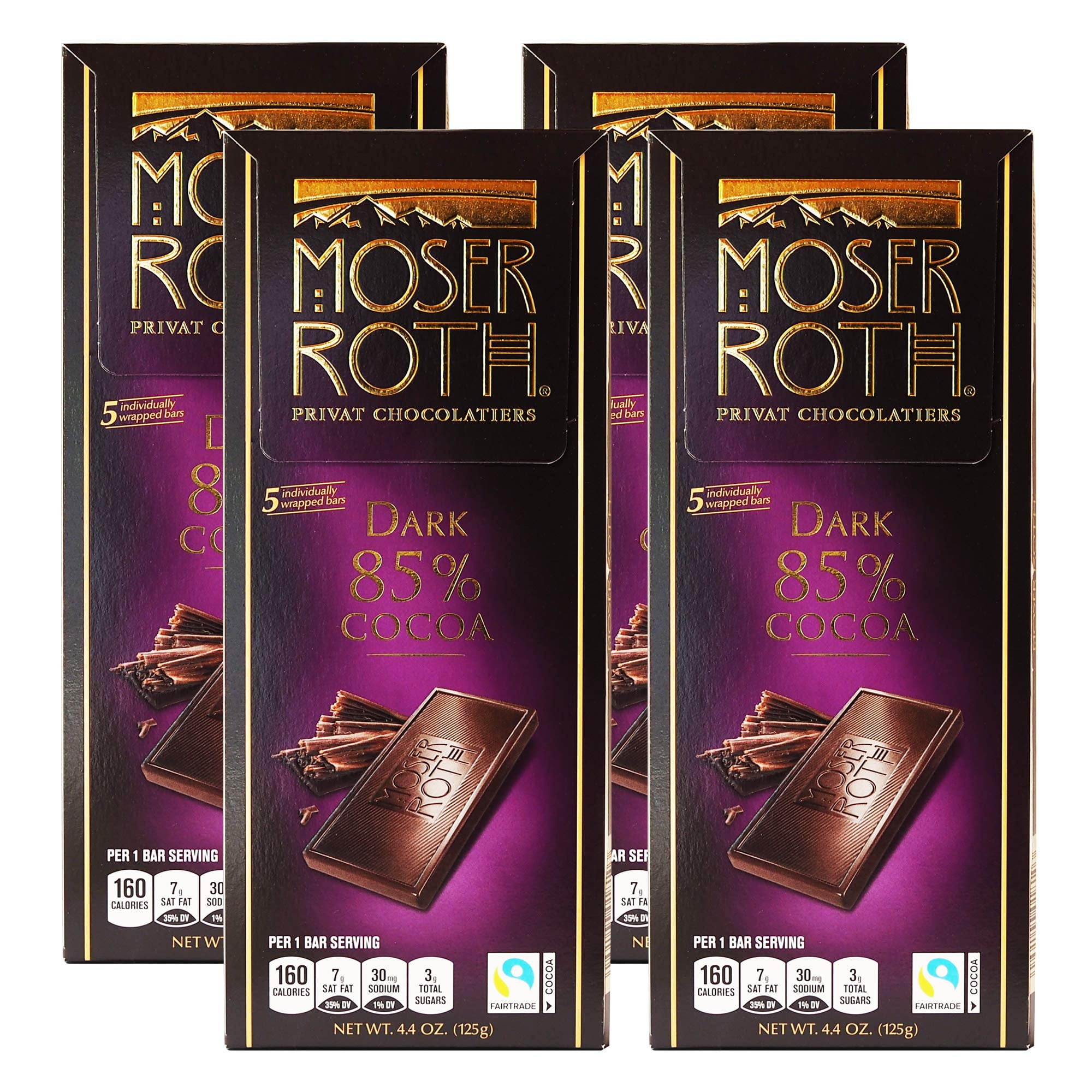 Moser Roth Fine Premium European Dark Chocolate 85% Cocoa (Pack of 4 ...