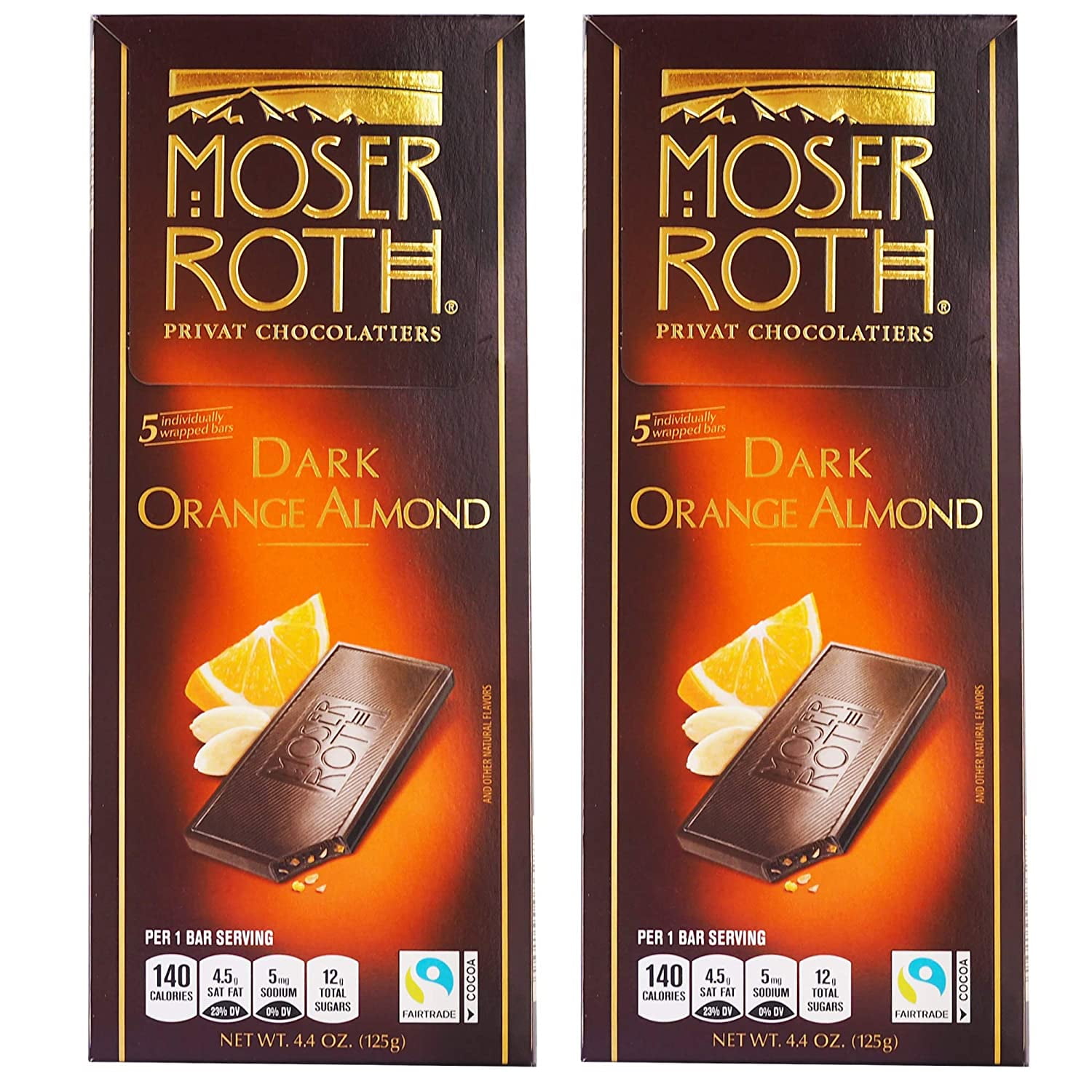 Moser Roth Gourmet Dark Chocolate Bars - Orange & Almond, Pack of 2 ...