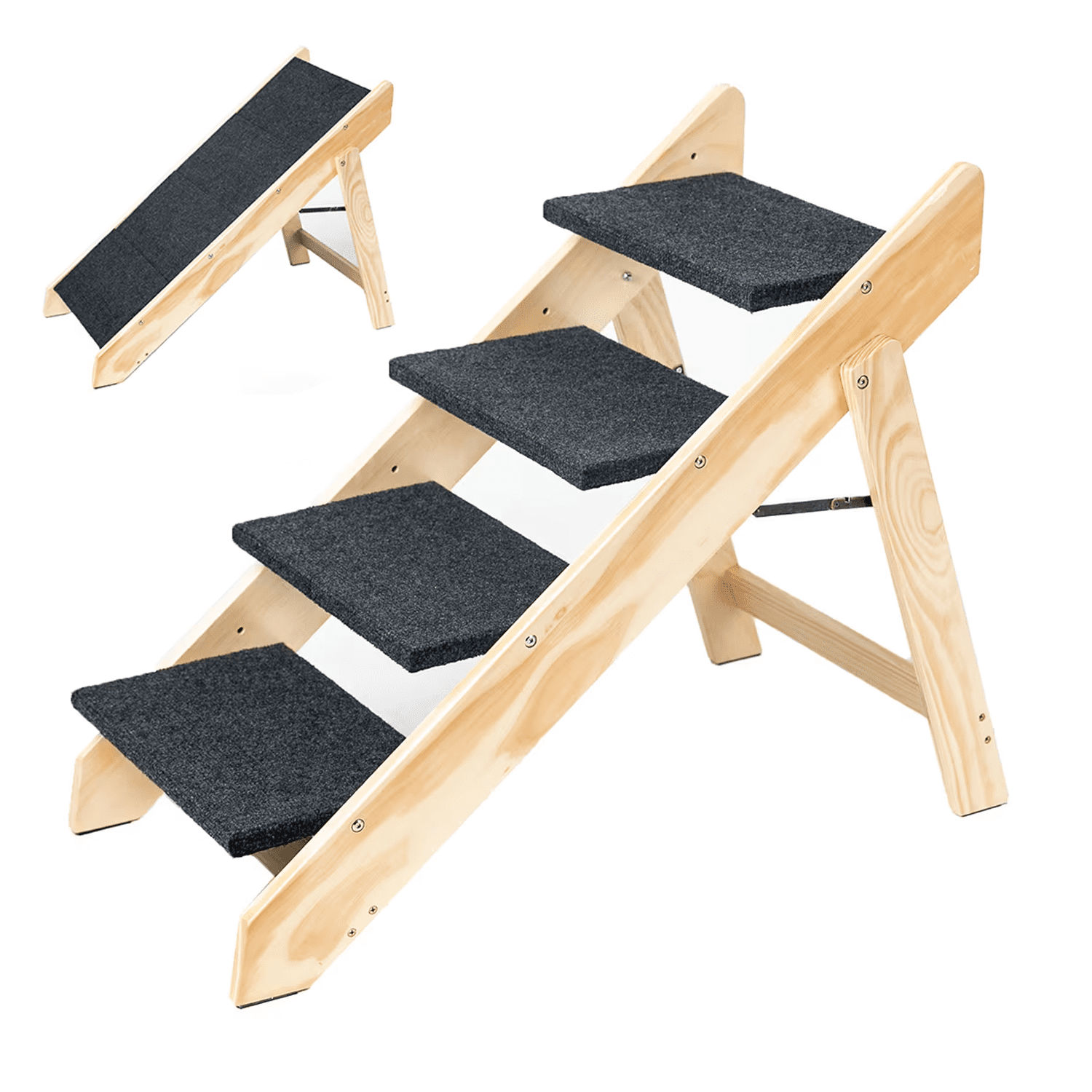 Moserein Pet Stairs Wood Pet Steps Foldable 4 Levels Dog Stairs Ramp ...