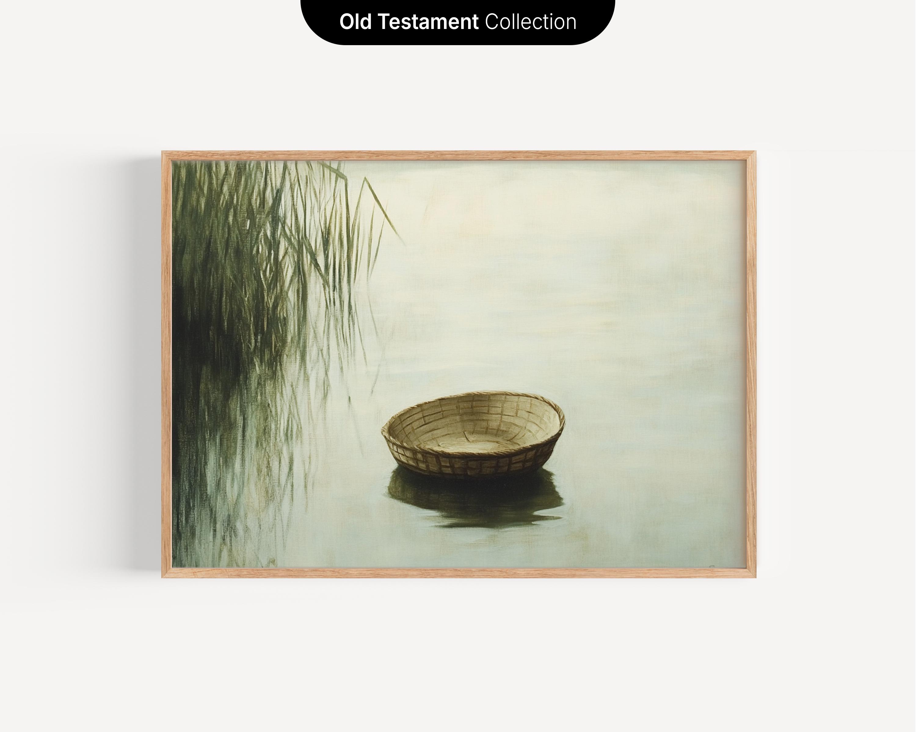 Moses Basket Nile River,, Minimalist Bible Art, Floating Basket ...