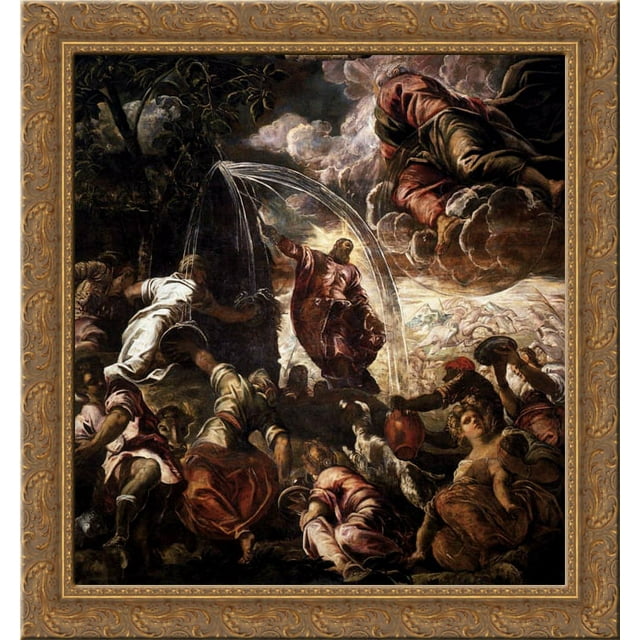 Moses Drawing Water from the Rock 24x20 Gold Ornate Wood Framed Canvas ...