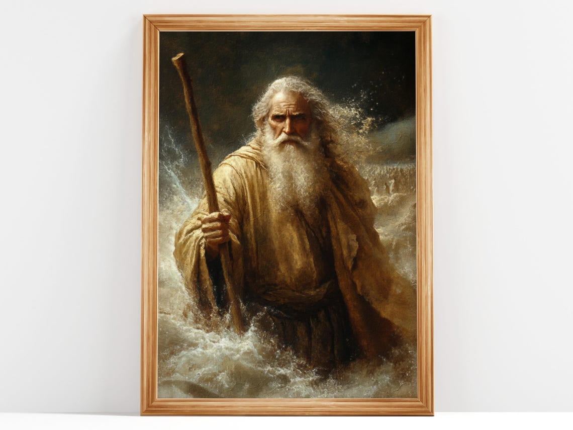 Moses Parting The Red Sea, Christian Art, Religious Wall Decor, Faith ...