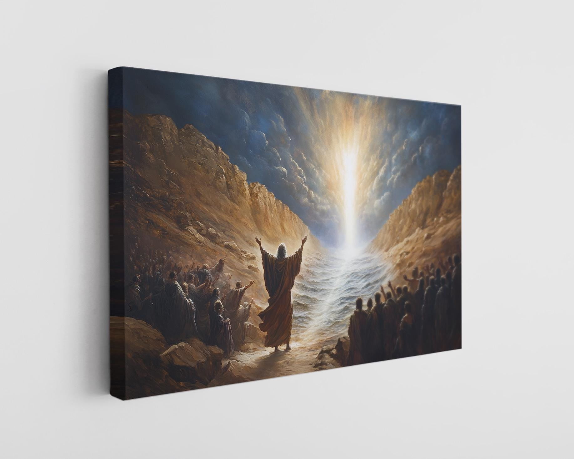 Moses Parting the Red Sea Canvas Wall Art - High-Quality Biblical Print ...