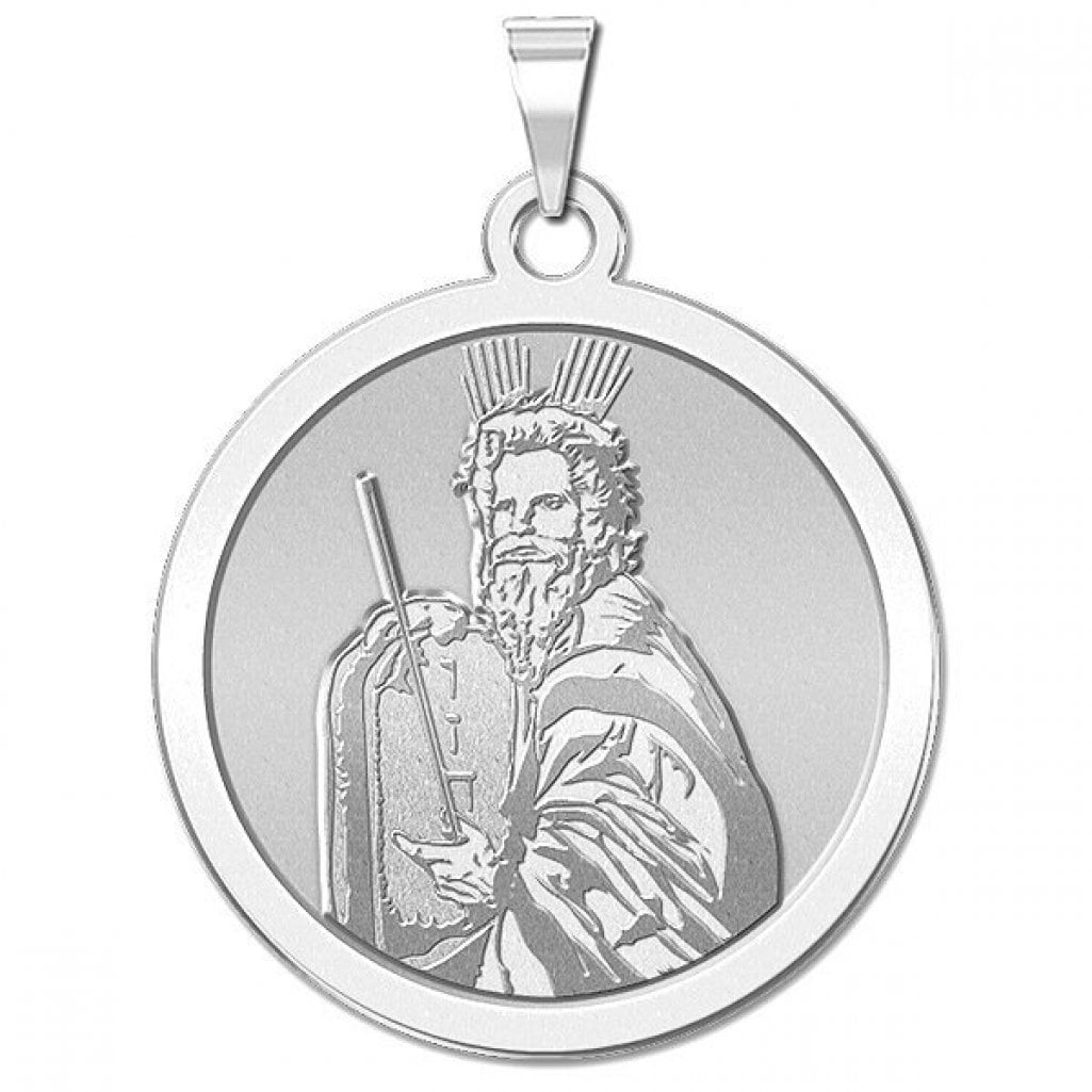 Moses Religious Medal - 2/3 Inch Size of Dime, Solid 14K White Gold ...