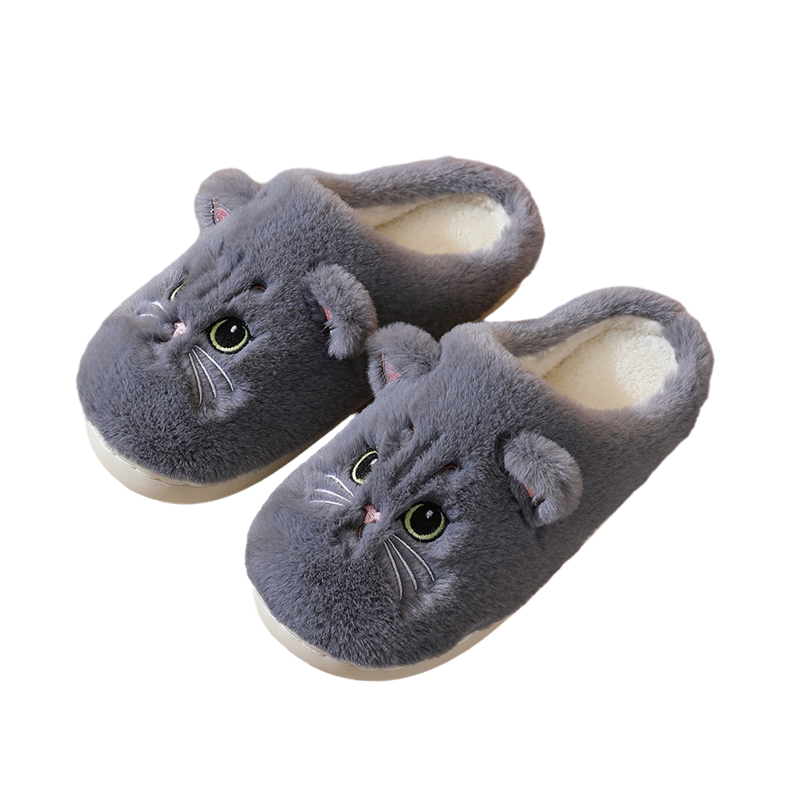 Mosey 1 Pair Winter Slippers Comfortable Cartoon Cat Pattern Slippers ...