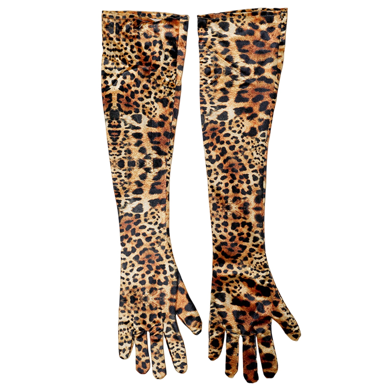 Mosey 1 Pair Women Long Gloves Leopard Print Full Finger Velvet ...