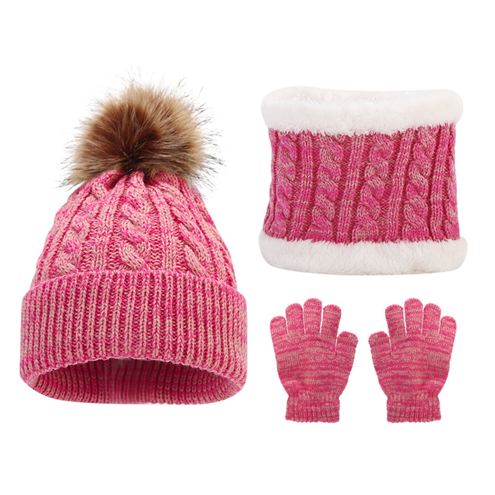 Mosey 1 Set Children Hat Gloves Scarf Set Knitted Thick Contrast Color ...