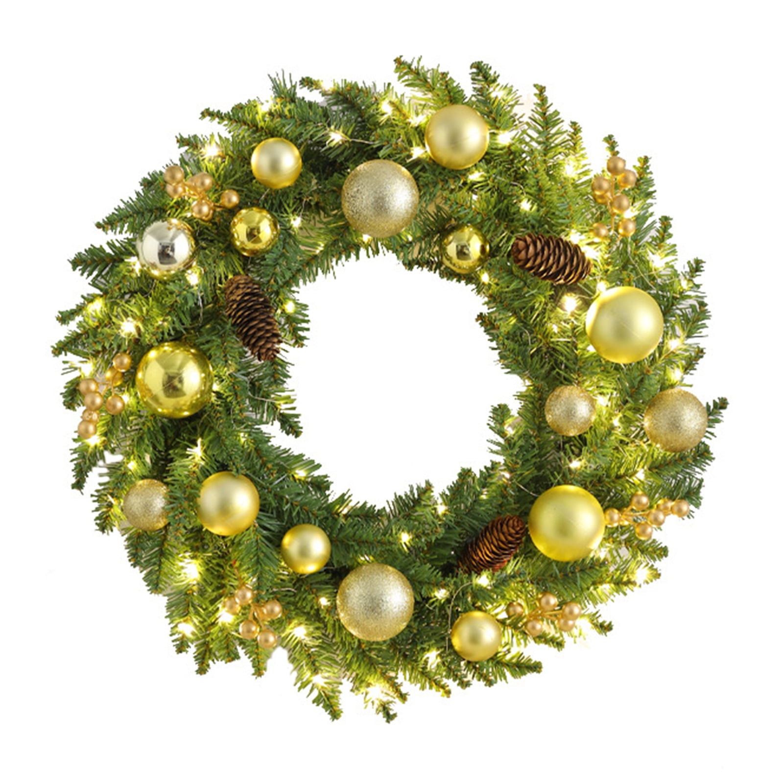 Mosey Christmas Wreath with LED Lights Pine Cone Design Vibrant Color ...