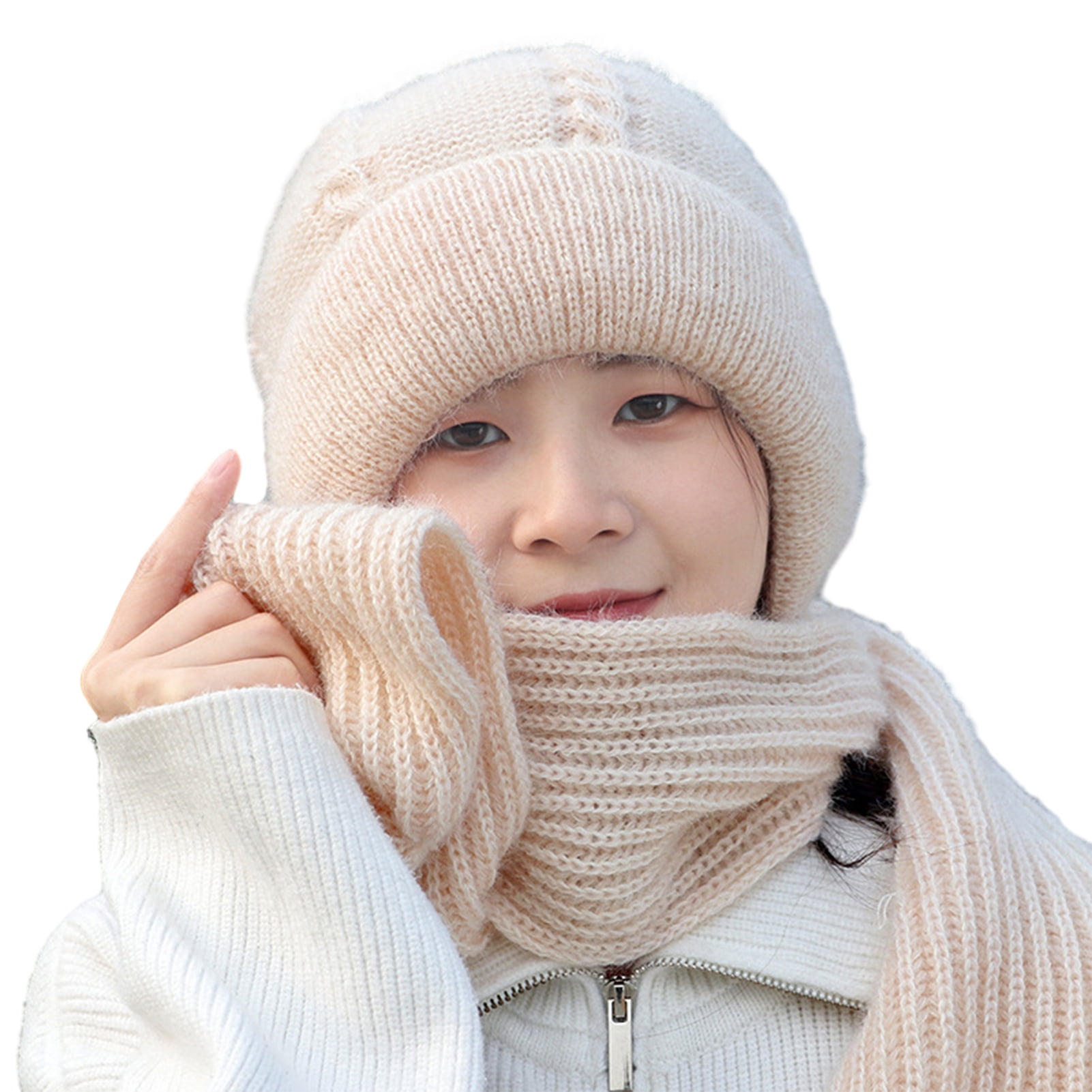 Mosey Ladies Winter Hat Knitted Thick Solid Color Double-layered ...
