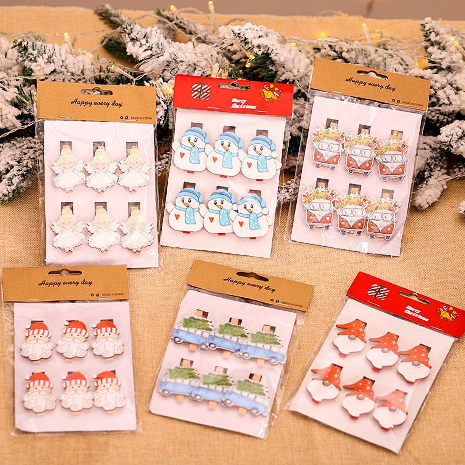 Mosey Photo Clips,6Pcs Wooden Santa Gnome Angel Christmas Tree Photos ...