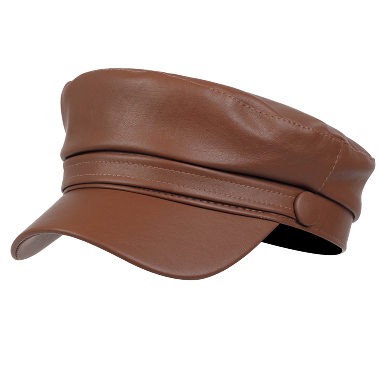 Mosey Women Extended Brim Beret Hat Flat Dome Faux Leather Newsboy Hat ...