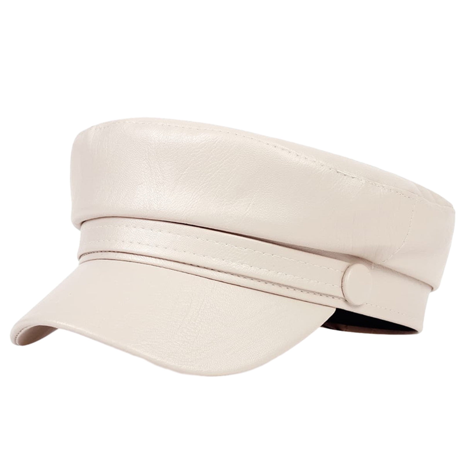 Mosey Women Extended Brim Beret Hat Flat Dome Faux Leather Newsboy Hat ...