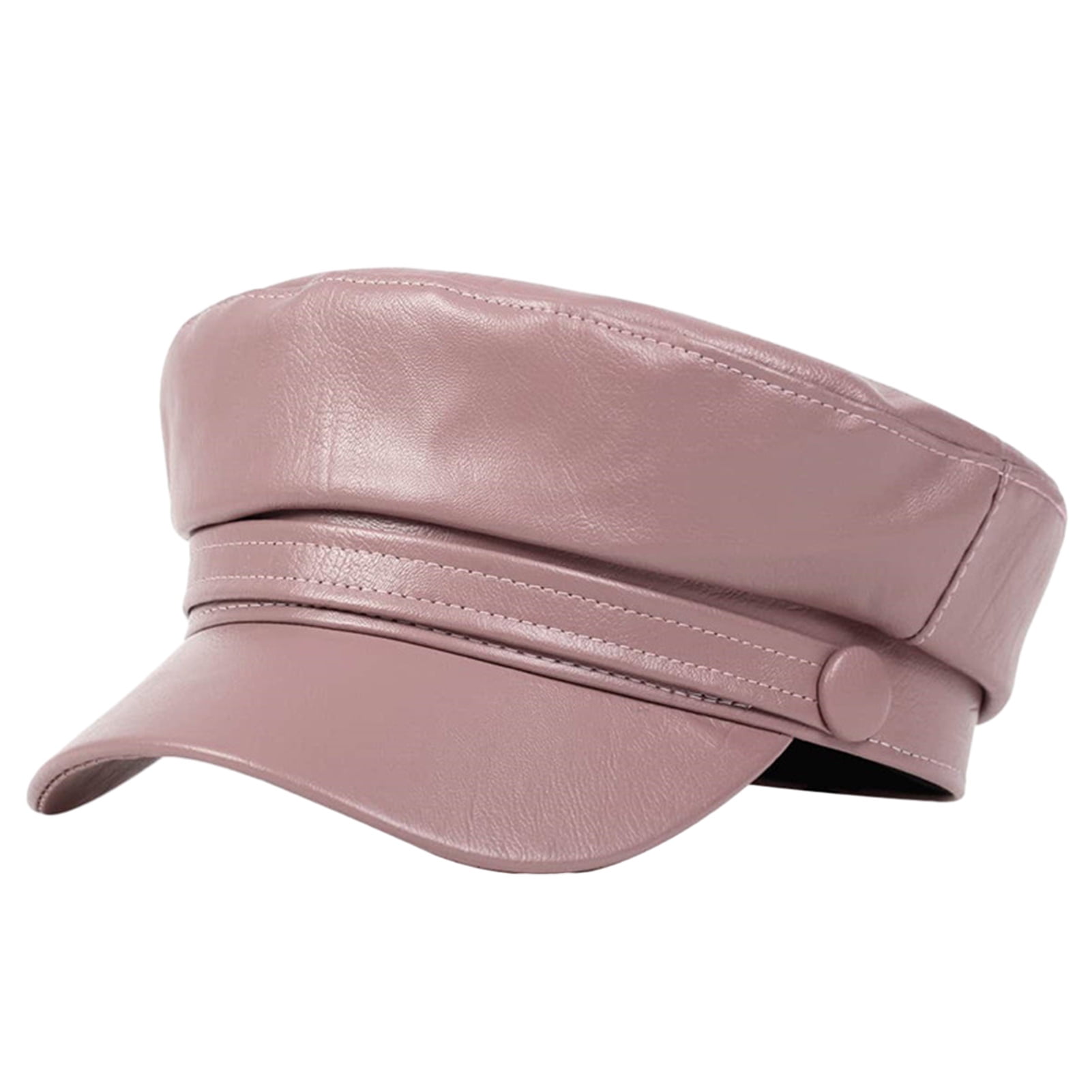 Mosey Women Extended Brim Beret Hat Flat Dome Faux Leather Newsboy Hat ...