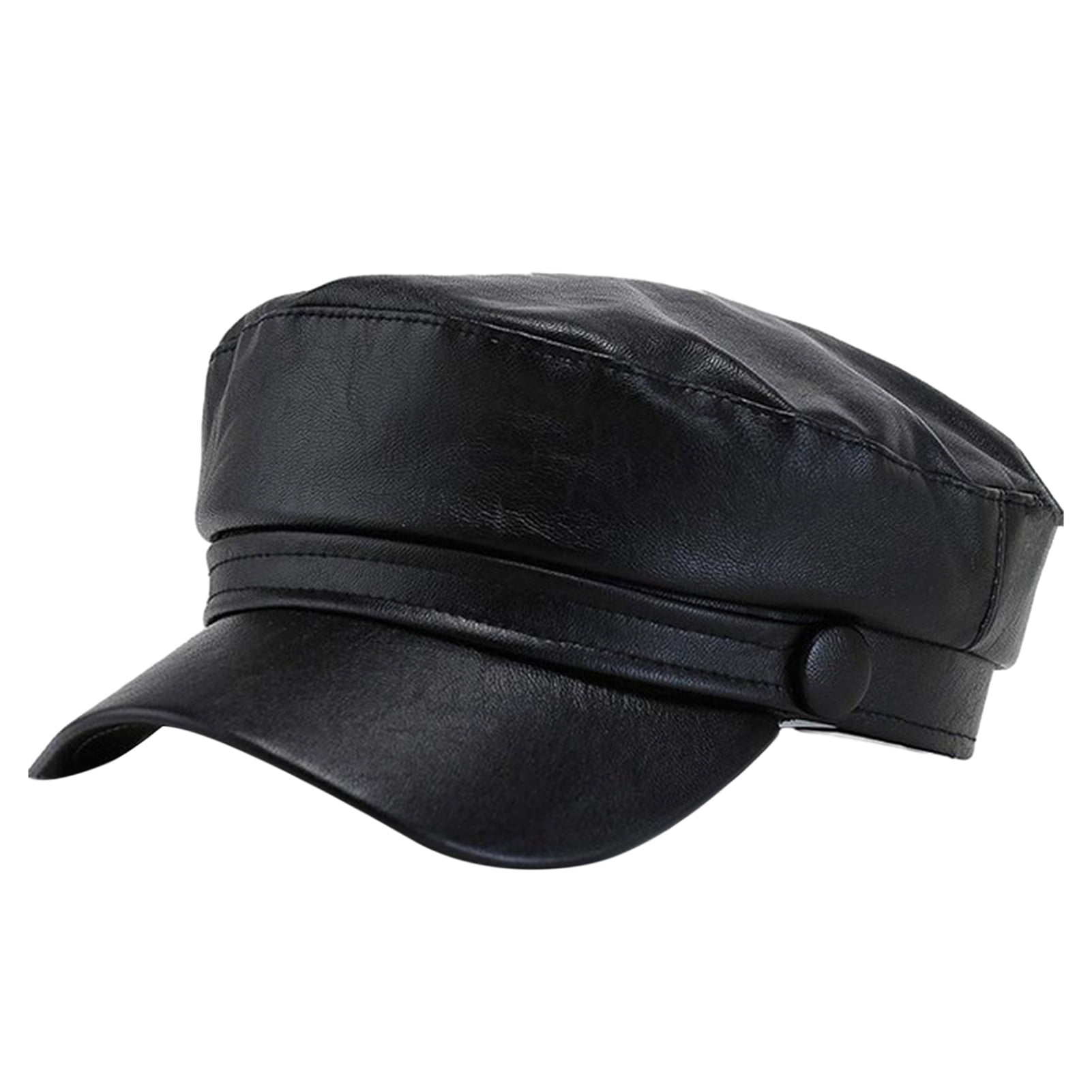 Mosey Women Extended Brim Beret Hat Flat Dome Faux Leather Newsboy Hat ...