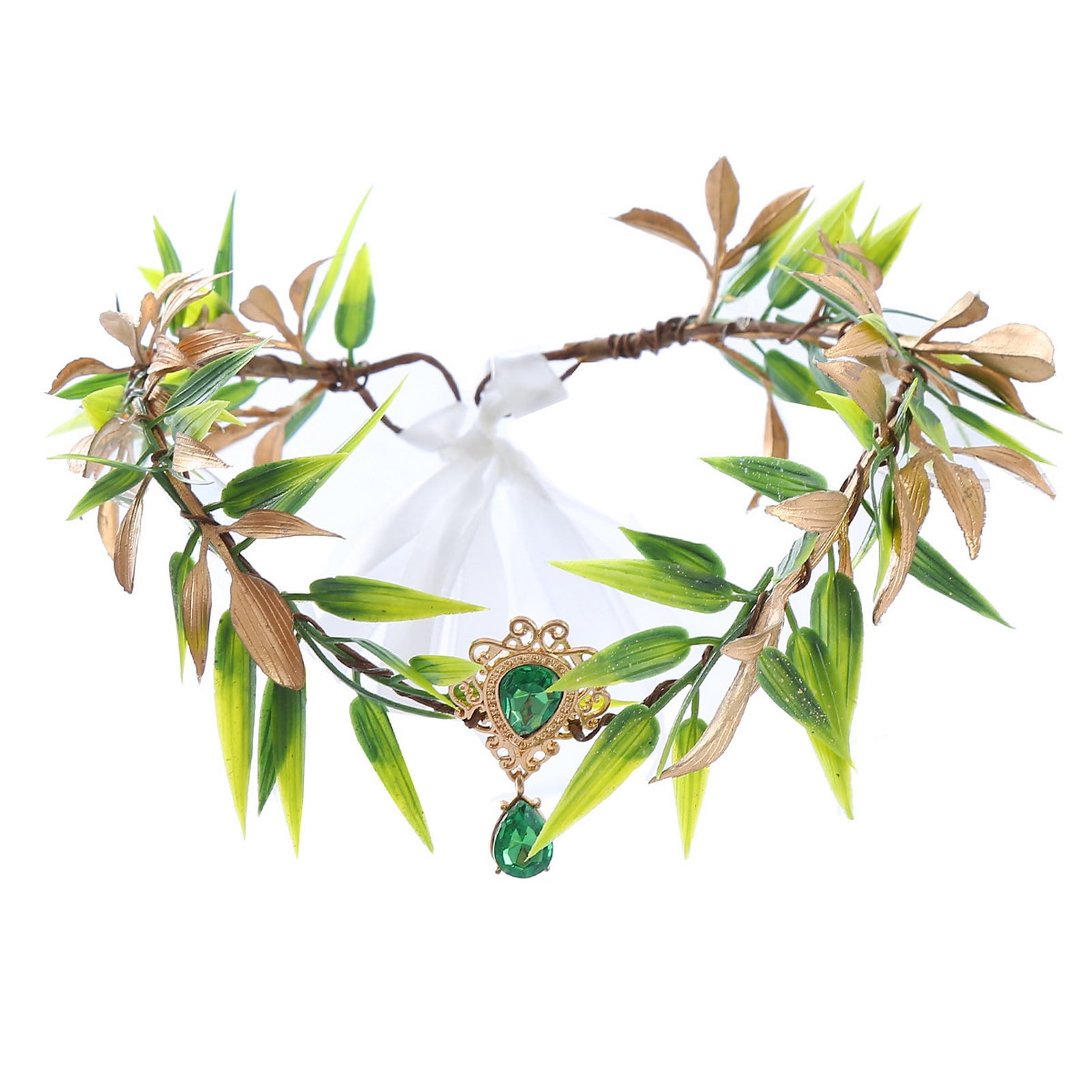 Mosey Women Heaband Pixie Elf Ears Leaf Wreath Rhinestone Decor Lace Up ...