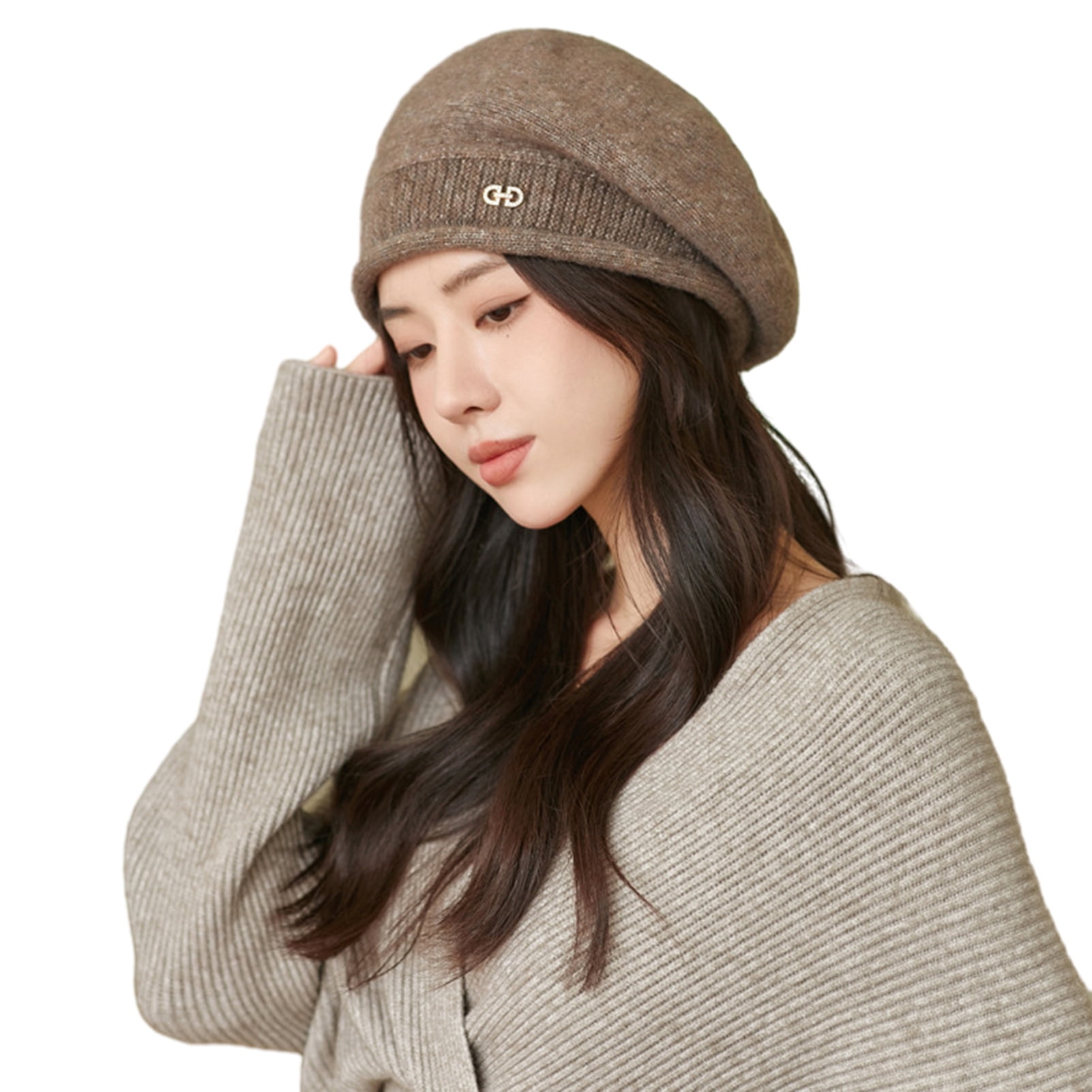 Mosey Women Winter Beret Hat Elastic Knit Solid Color Soft Warm Thick ...