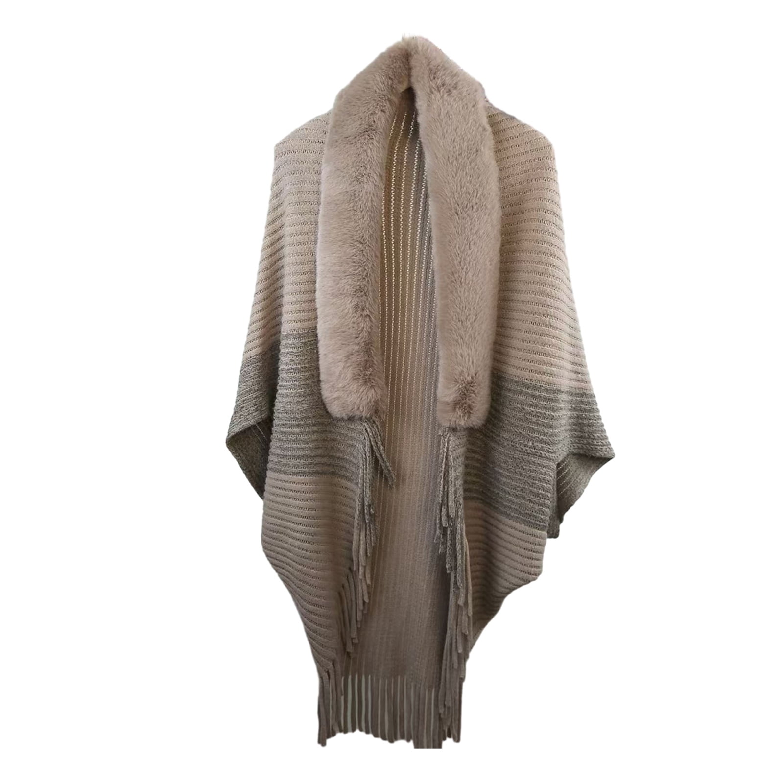 Mosey Women Winter Shawl Knitted Thick Plush Tassel Open Stitch ...