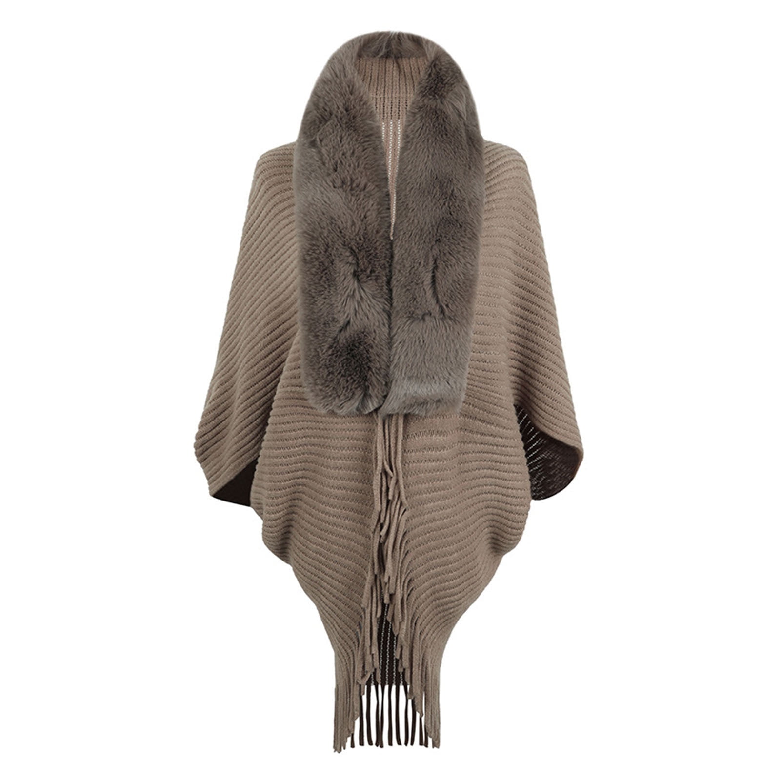 Mosey Women Winter Shawl Knitted Thick Plush Tassel Open Stitch ...