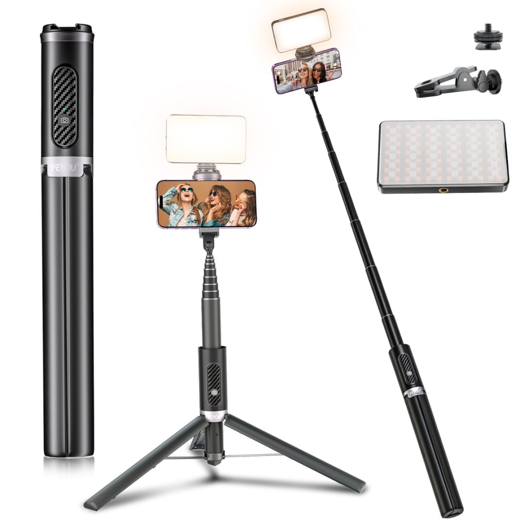 Moshen 120 LED Selfie Light, Phone Light,6 in 1 Selfie Stick Tripod ...