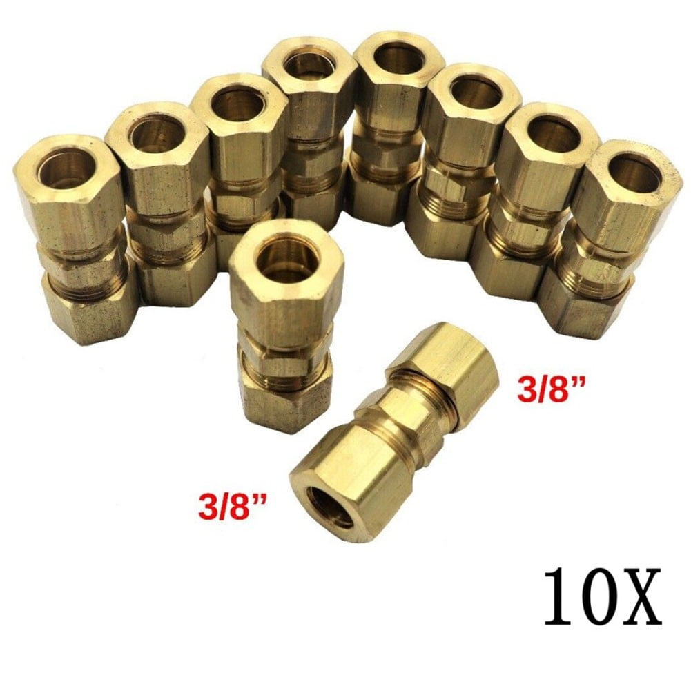 Mosiee 10 Pcs Brass Threaded Connector Kit 3/8" 10 Mm 5/16" 8 Mm Nipple Connector Compression ...