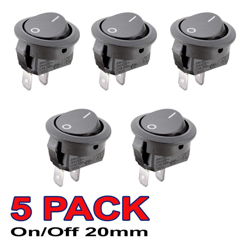 Mosiee 5 x On/Off Black Round Rocker Switch Car Automotive 20mm SPST ...