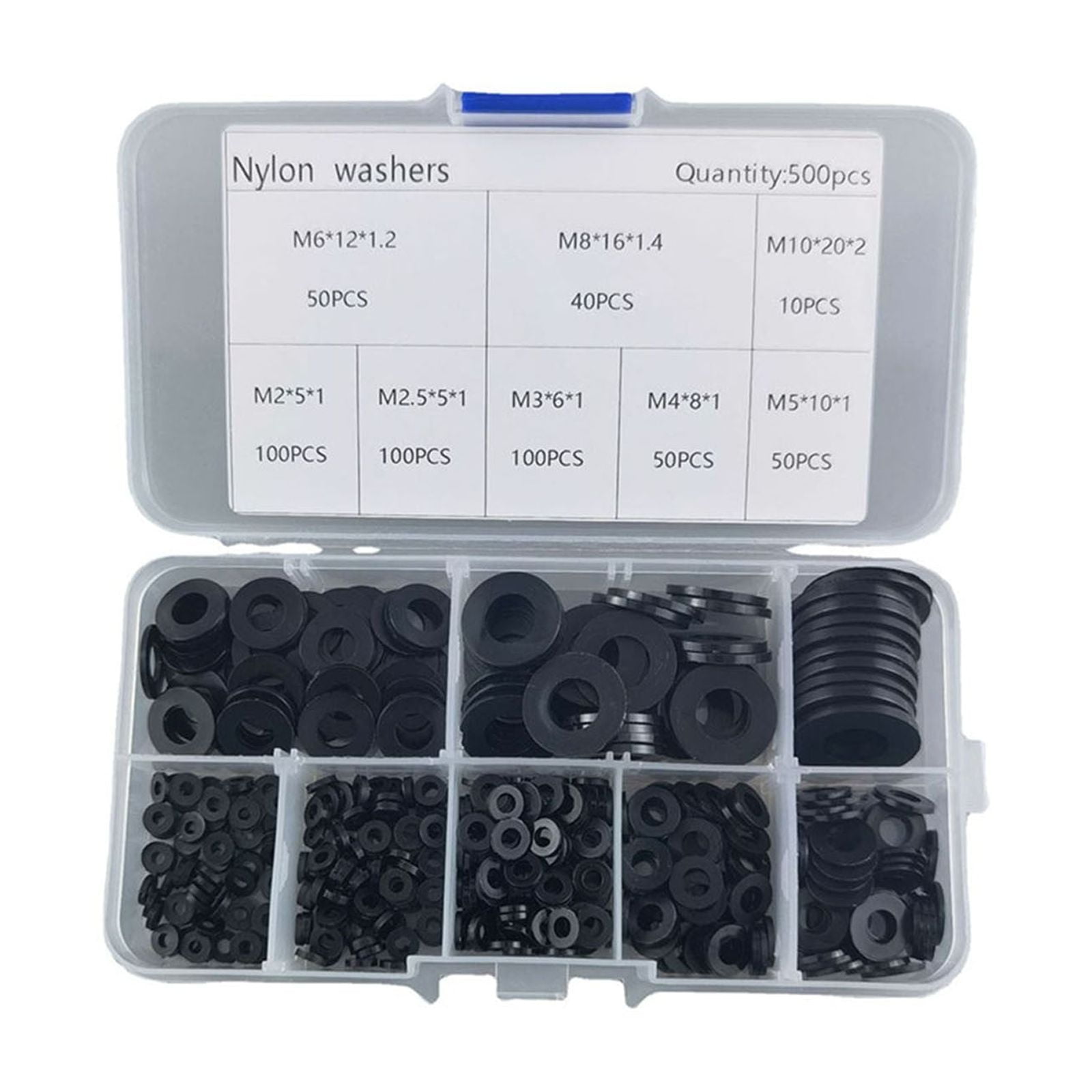 Mosiee 500 Nylon Flat Washers Assorted Sizes for Screws and Bolts Black ...