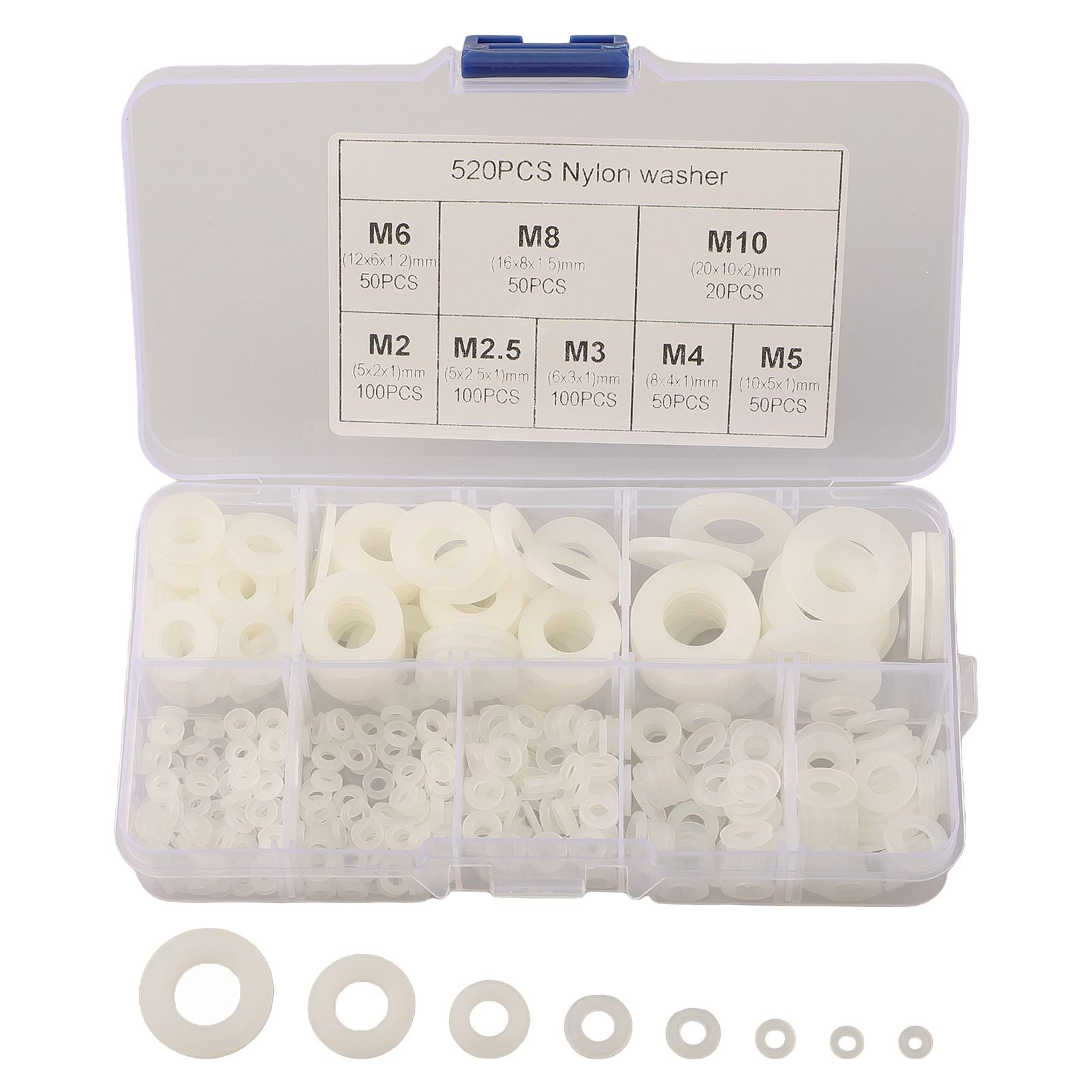 Mosiee 520PCS White Plastic Flat Washers Nylon Washers 8 Sizes Washers Assortment Set Circuit ...