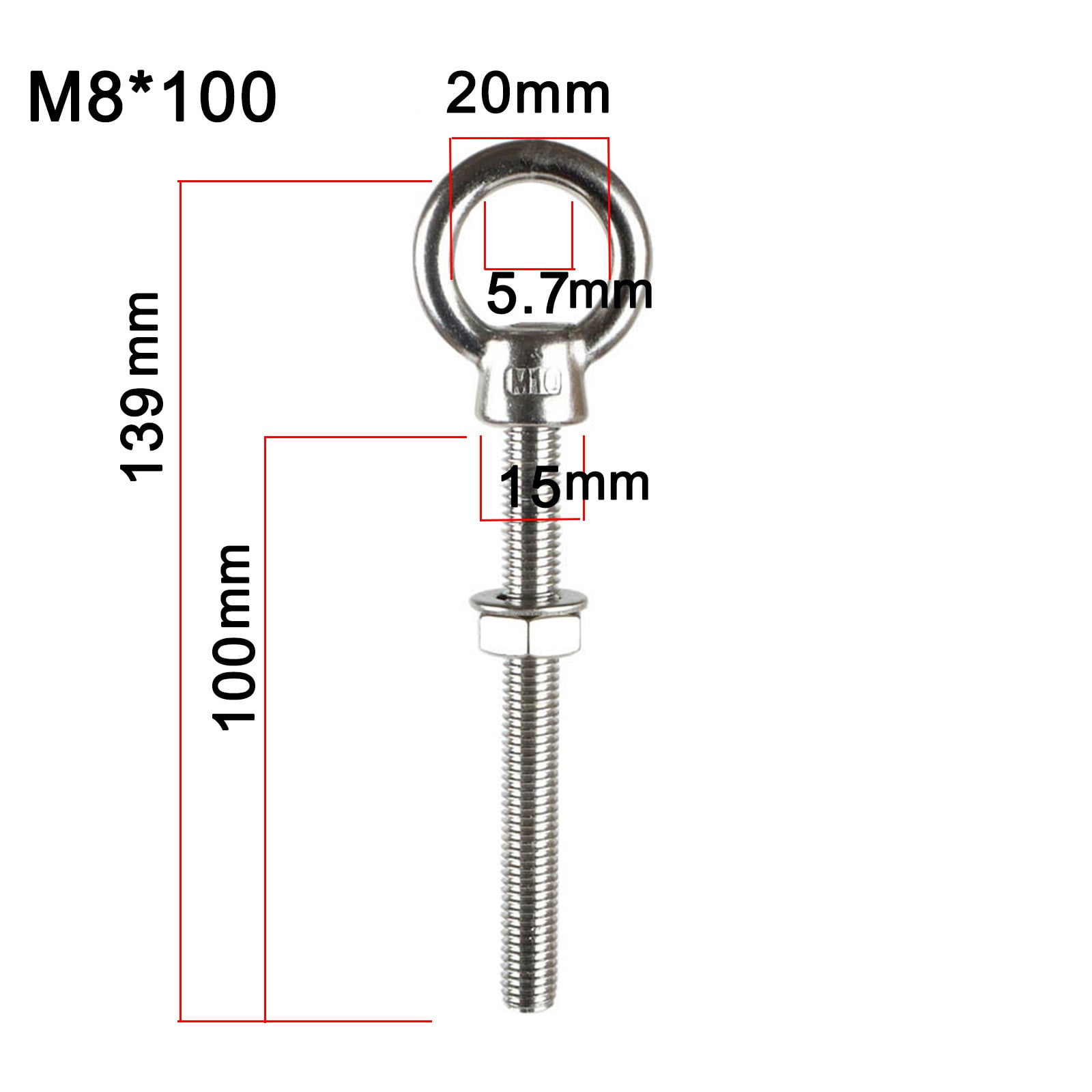 Mosiee 5Pcs Eyebolt Threaded Eye Bolts With Nut Washers 316Stainless ...
