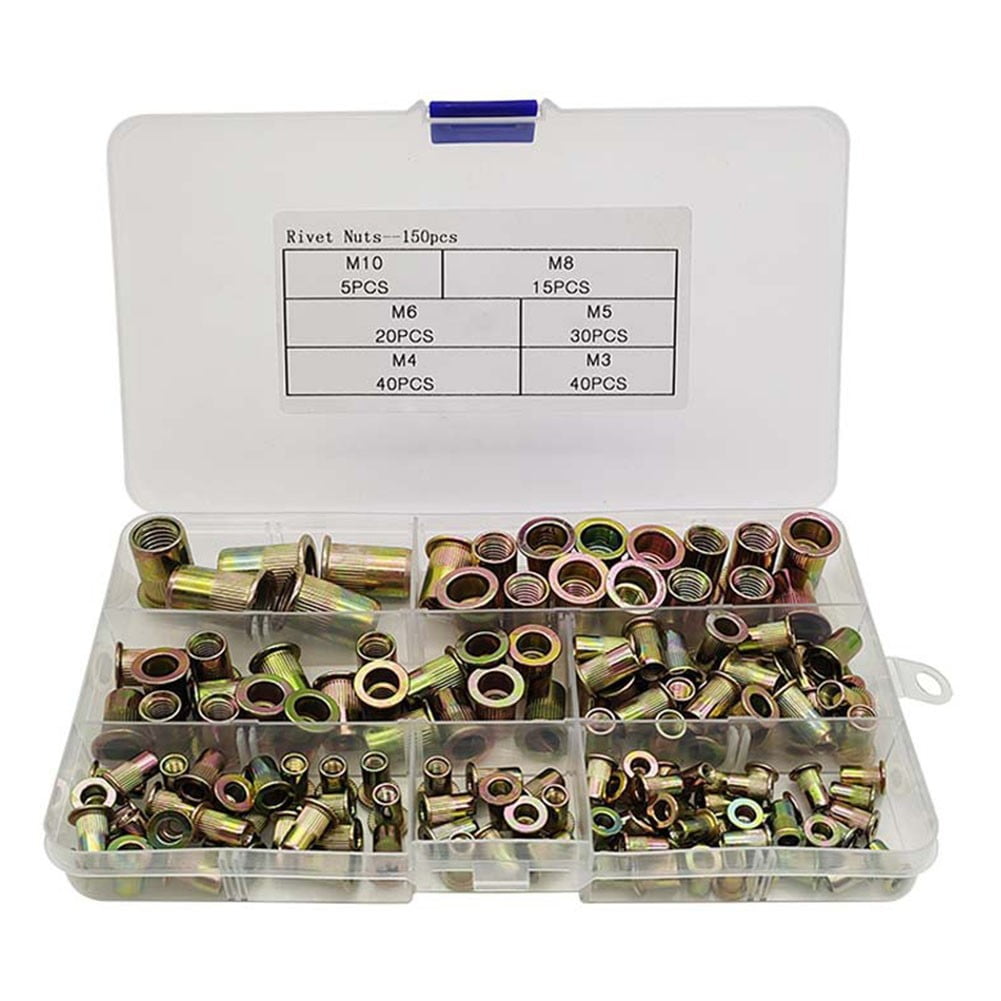 Mosiee Rivet Nuts,150Pcs Rivet Nut Assortment Kit,Zinc Plated Nutsert,6 ...