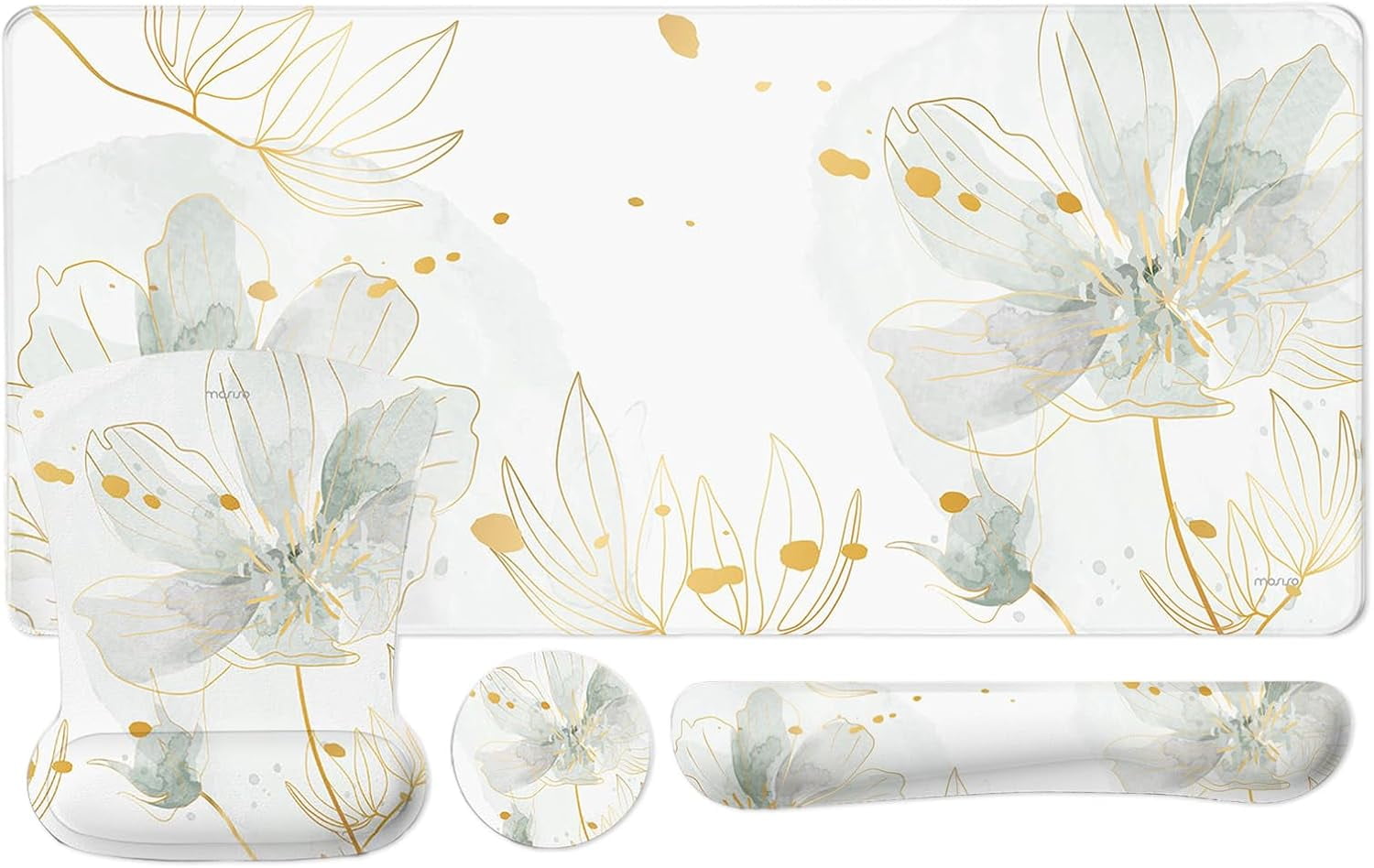 Mosiso Desk Mat Keyboard Mouse Pad Set, 4 in 1 Ergonomic Memory Foam ...