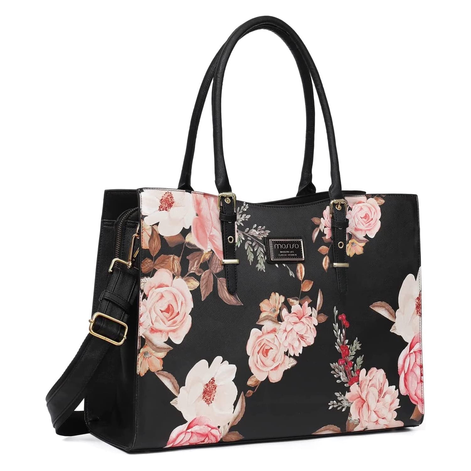 Mosiso PU Leather Laptop Tote Bag for 15-15.6 inch Notebook,Peony ...