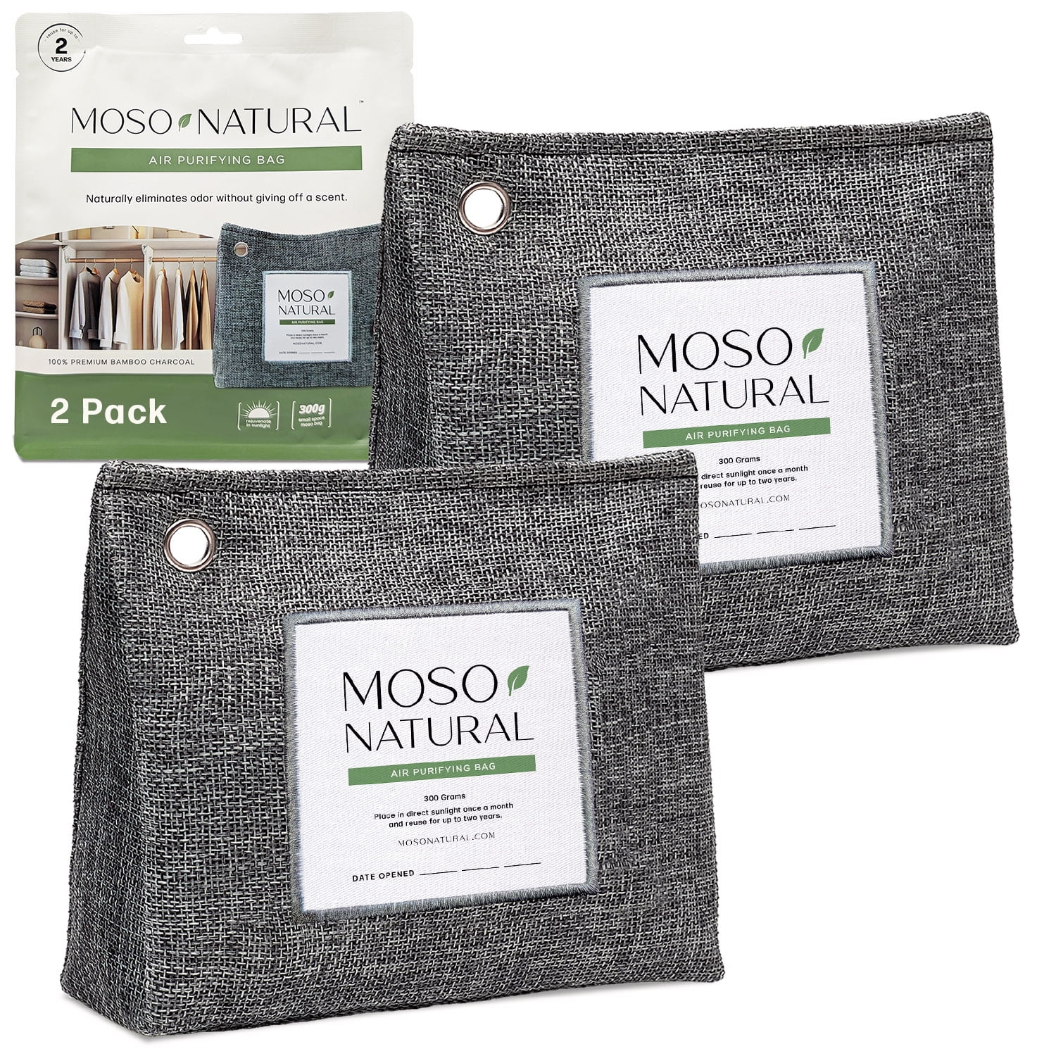 Moso Natural Air Purifying Bag, 300g Bamboo Charcoal Odor Absorber, Closet Odor Eliminator ...