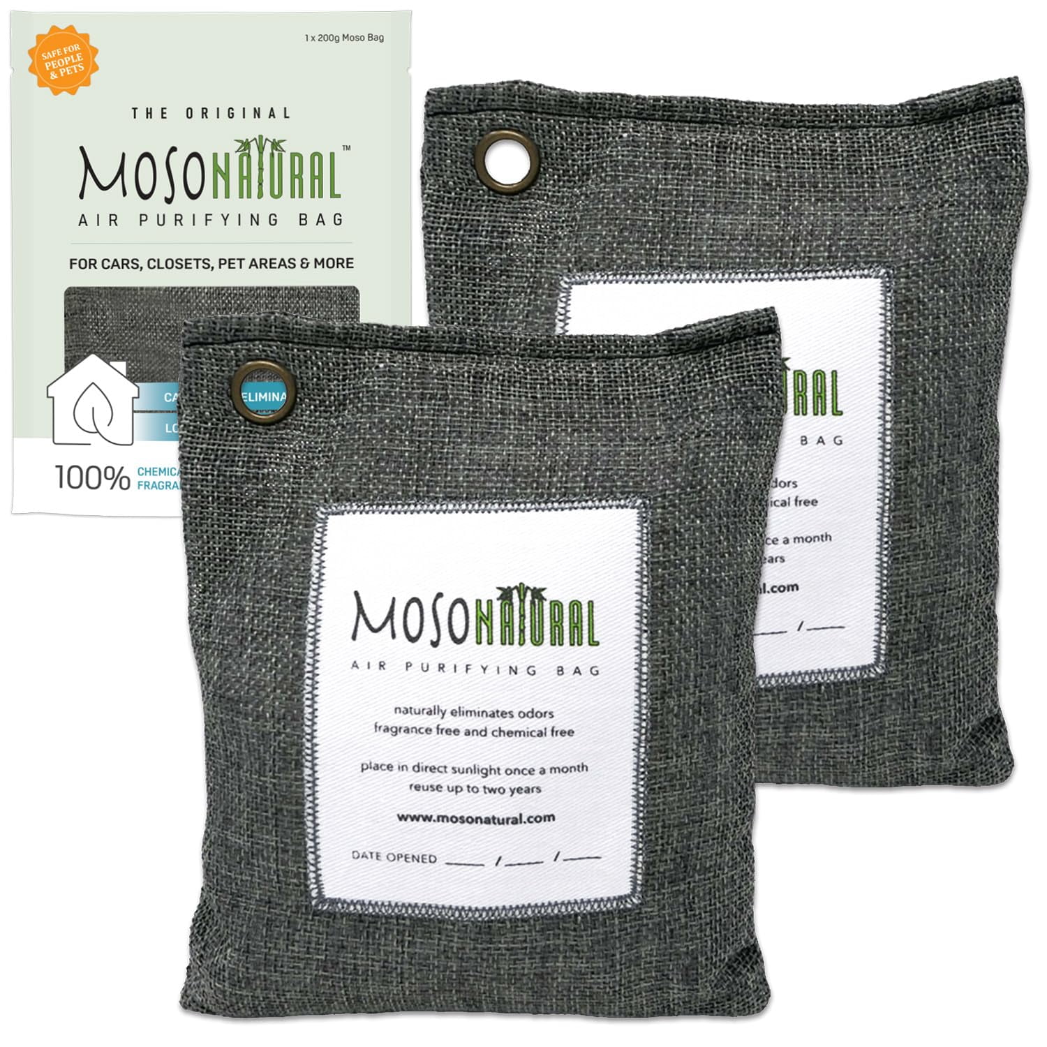 Moso Natural Air Purifying Bag 200g (7.05oz) 2 Pack. A Scent Free Odor ...