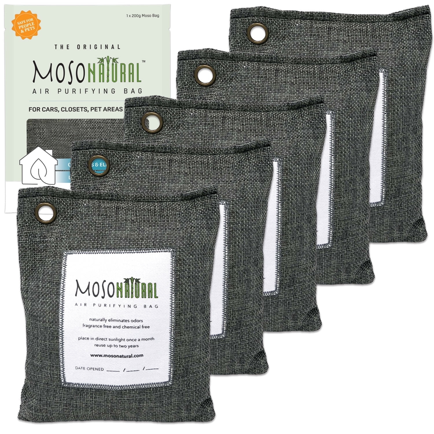 Moso Natural Air Purifying Bag 200g (5 Pack) - Bamboo Charcoal Odor ...