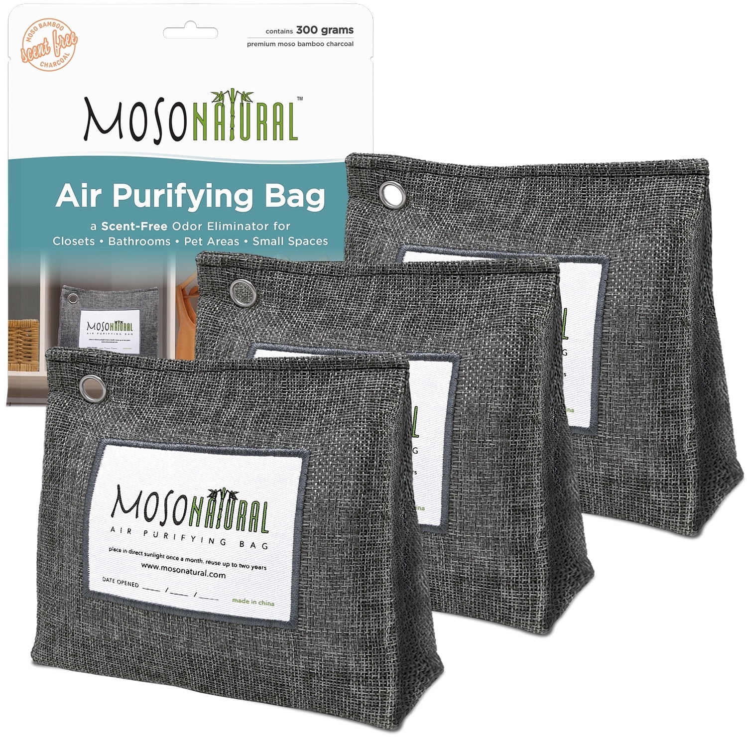 Moso Natural Air Purifying Bag 300g (3 Pack) - Odor Absorber for Home & Pet Areas - Walmart.com