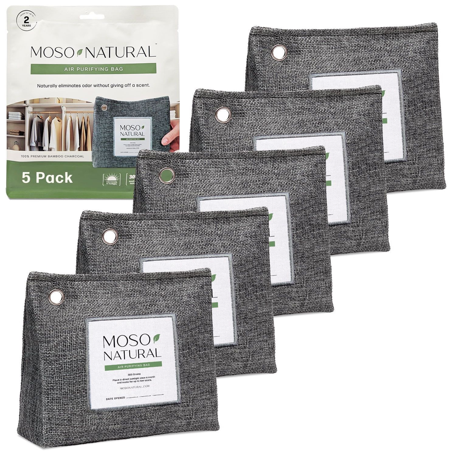 Moso Natural Air Purifying Bag, Bamboo Charcoal Odor Absorber, 300g, 5 Pack - Walmart.com