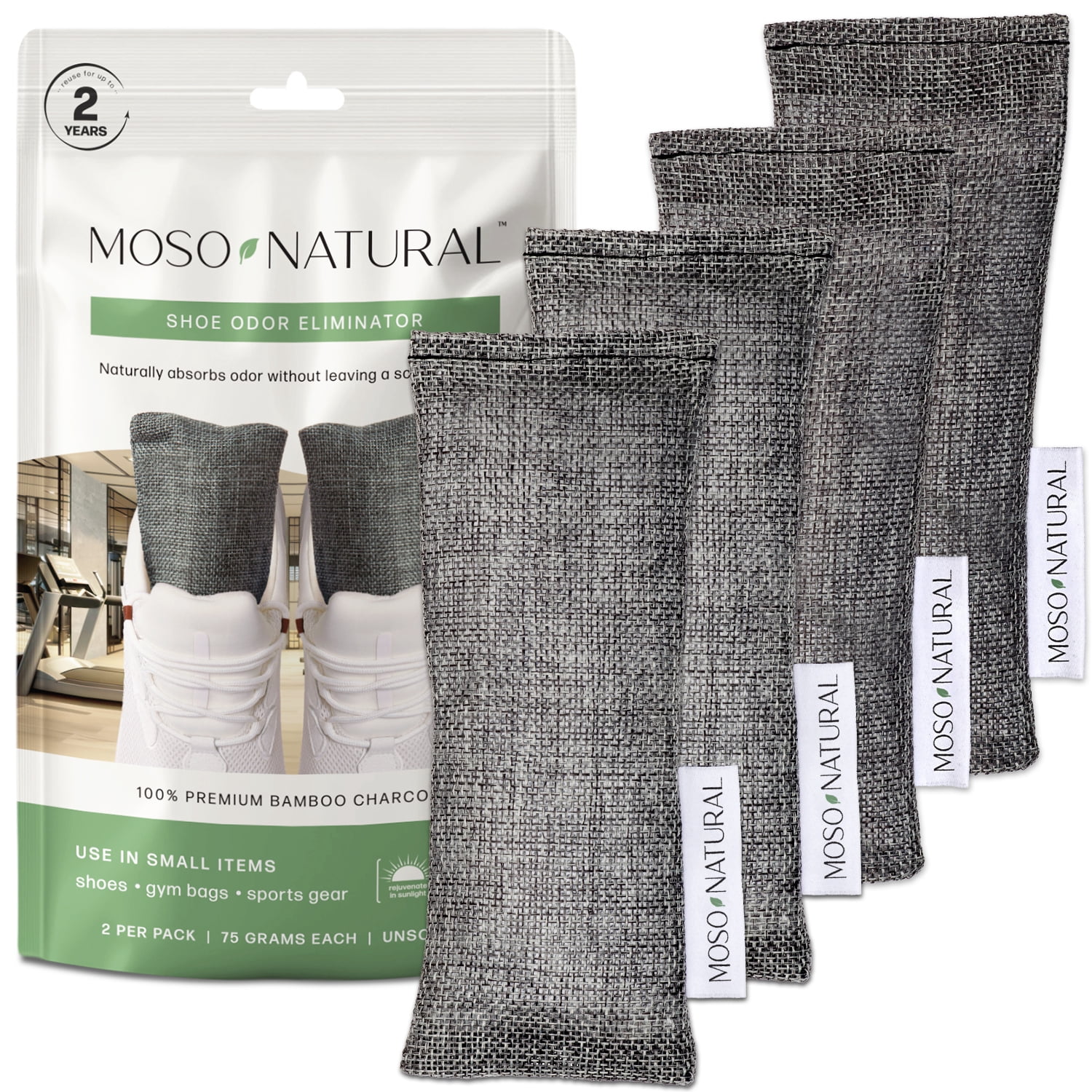 Moso Natural Shoe Deodorizer, Unscented Charcoal Odor Absorber ...